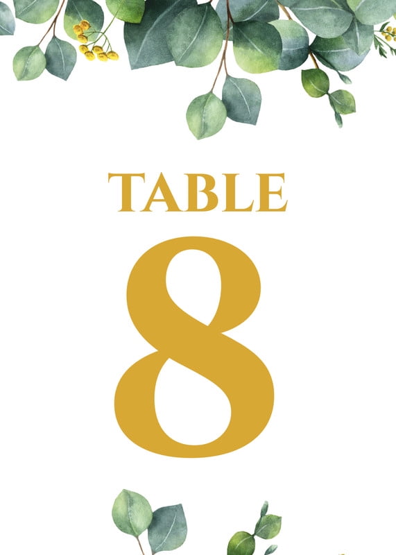 Eucalyptus Design Table Number Cards Double Sided Party Table Numbers ...