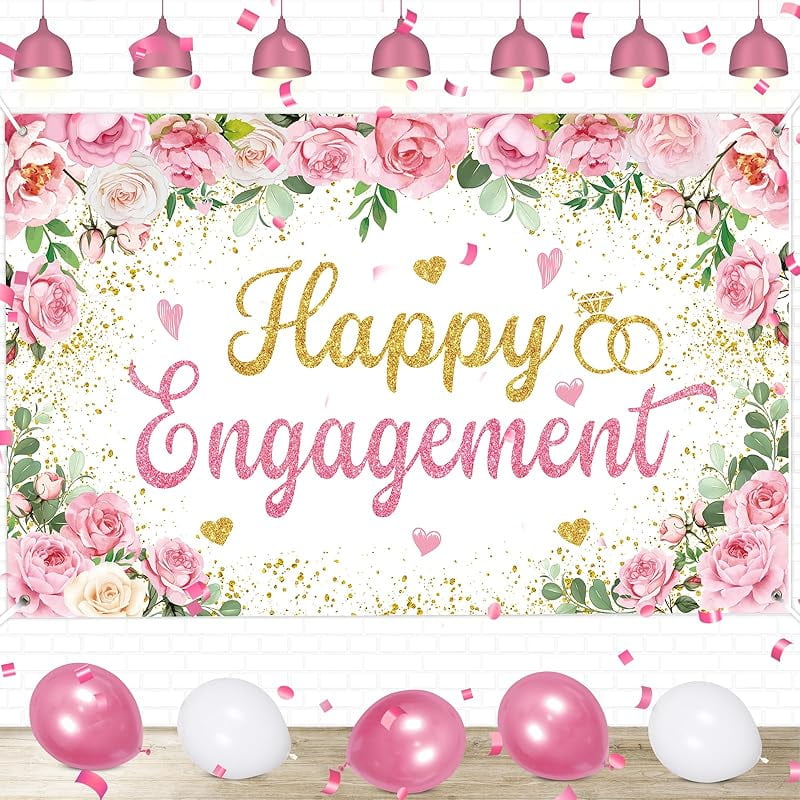 Eucalyptus Engagement Party Decoration, Green Happy Engagement Banner ...