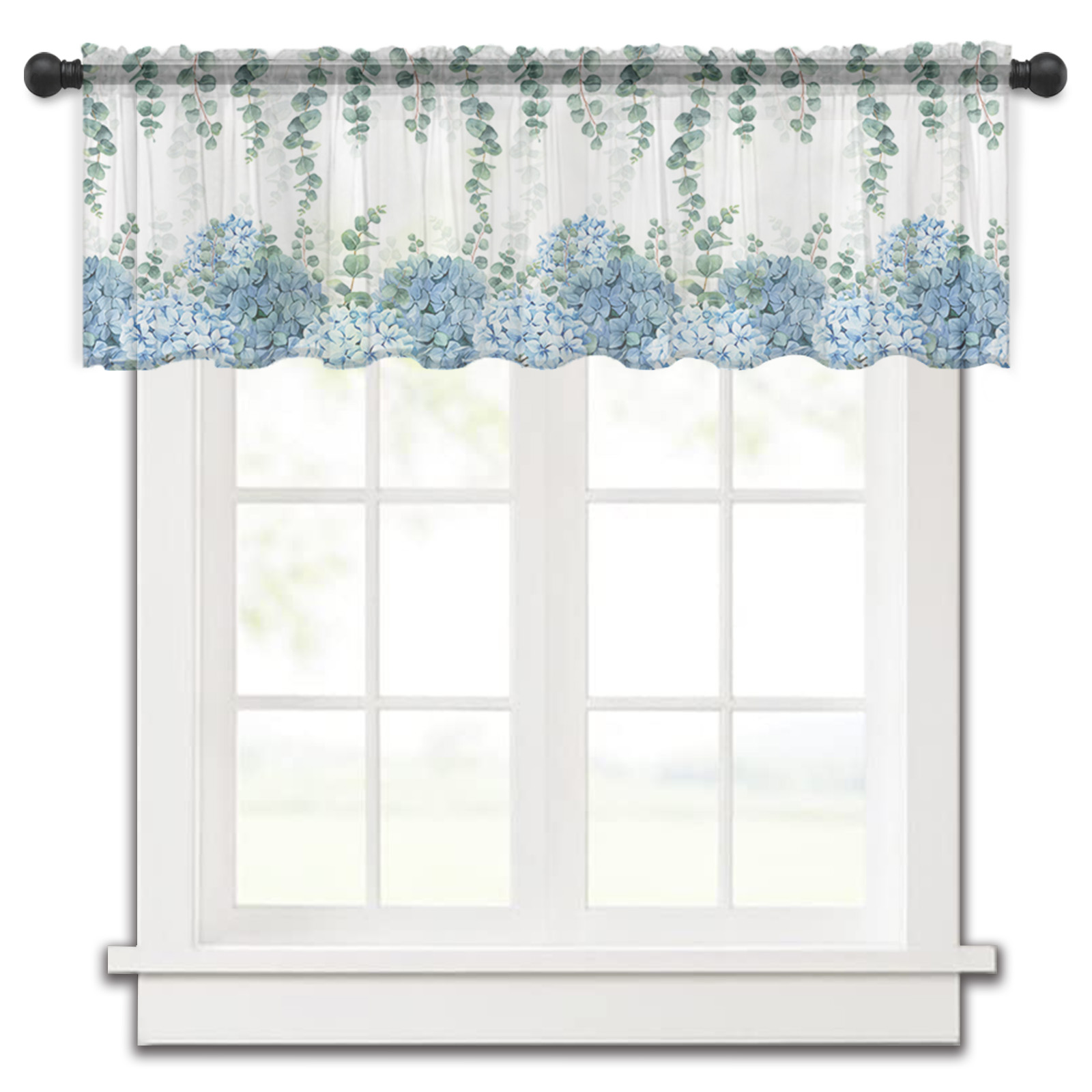 Eucalyptus Farmhouse Plant Hydrangea Kitchen Small Curtain Tulle Sheer ...