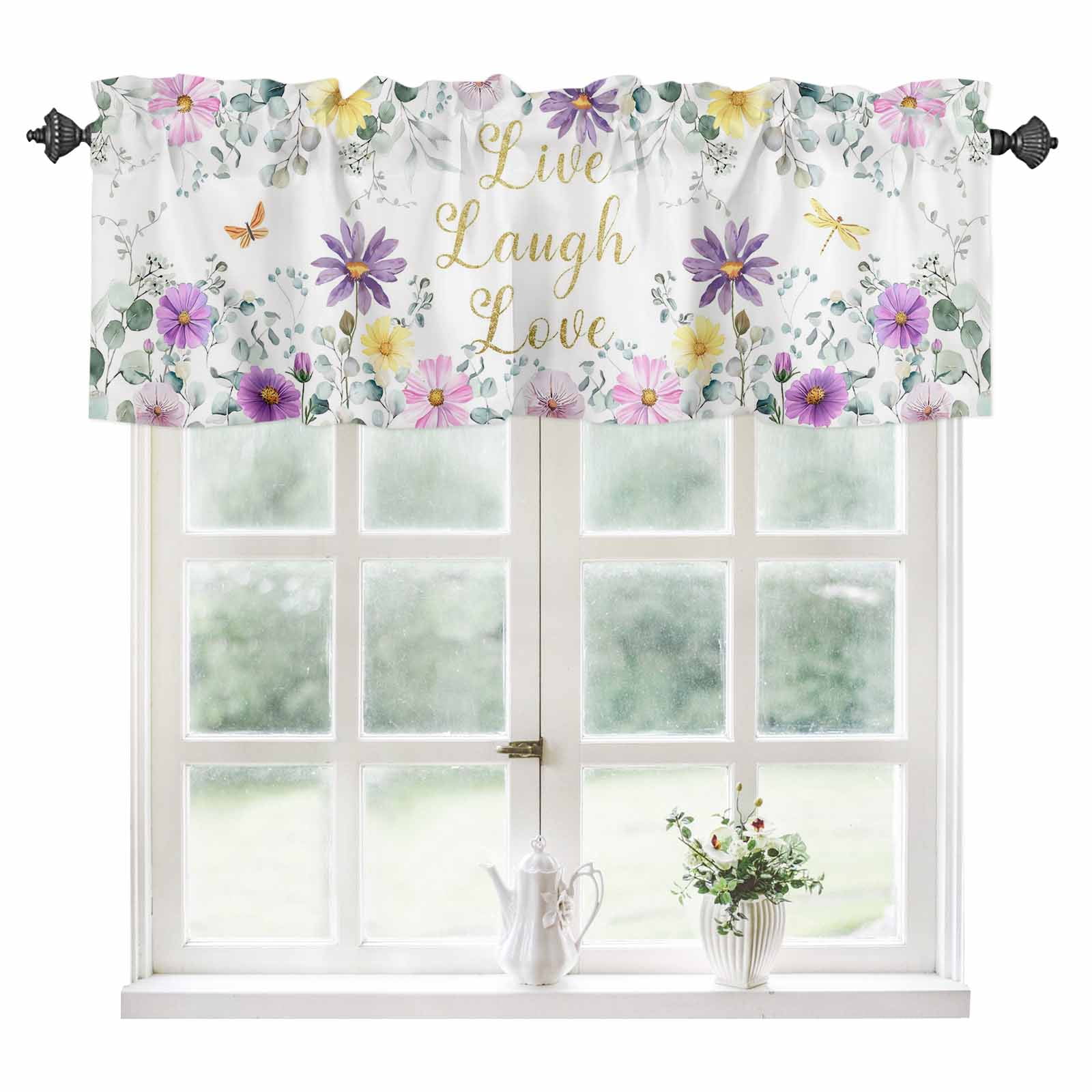Eucalyptus Floral Kitchen Valances for Windows 60x18 Inch Kitchen ...