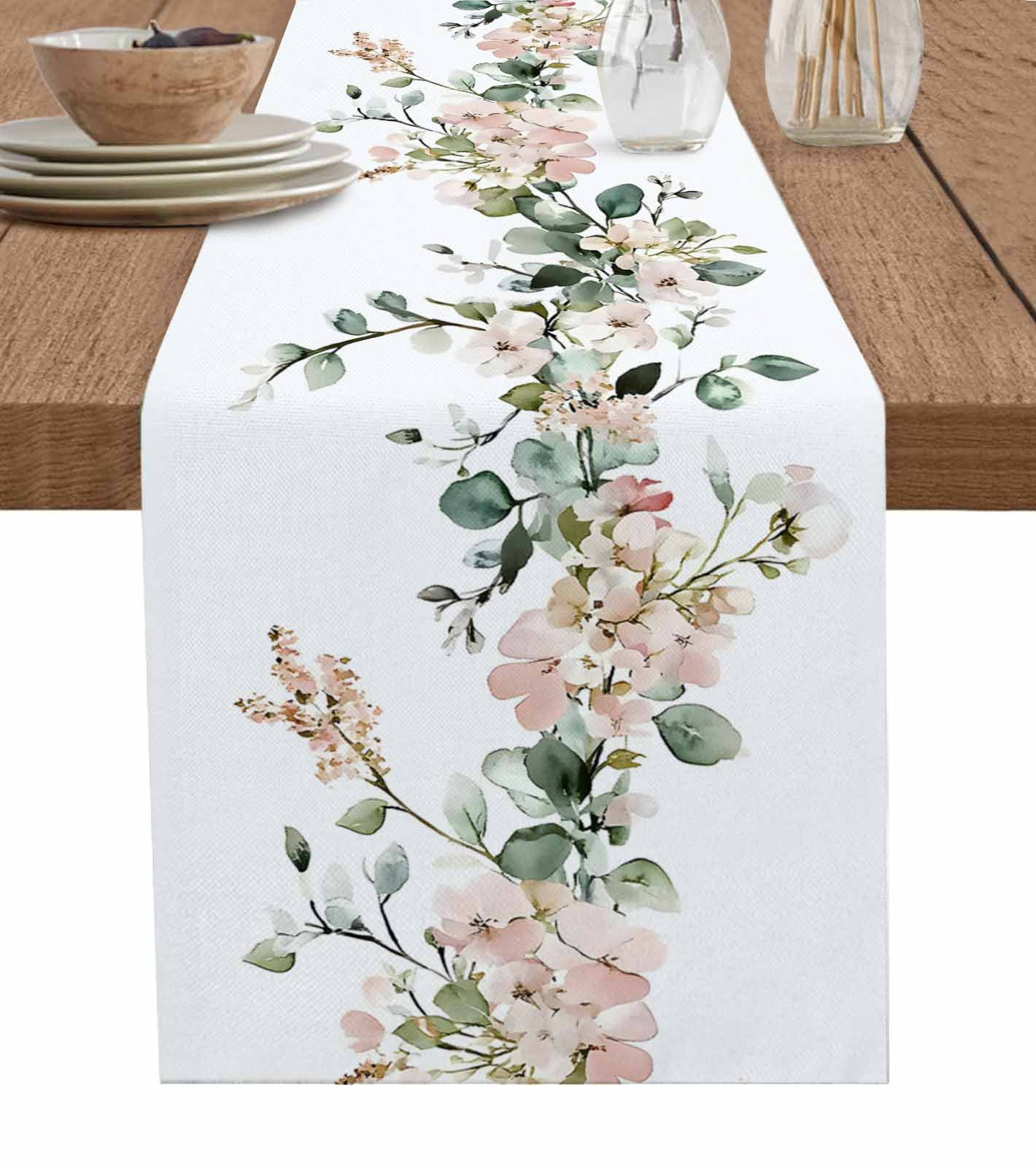 Eucalyptus Floral Table Runner 48 Inches, Vintage Spring Botanical ...