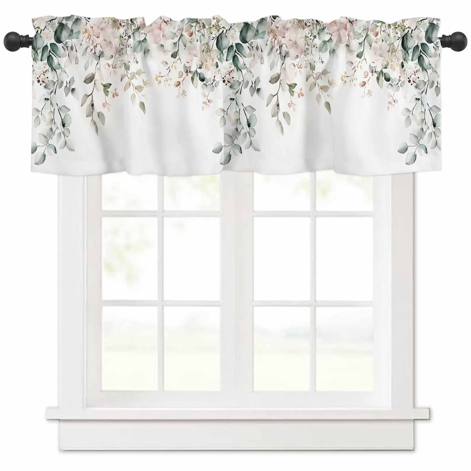 Eucalyptus Floral Valances for Windows Farmhouse Kitchen Curtains ...