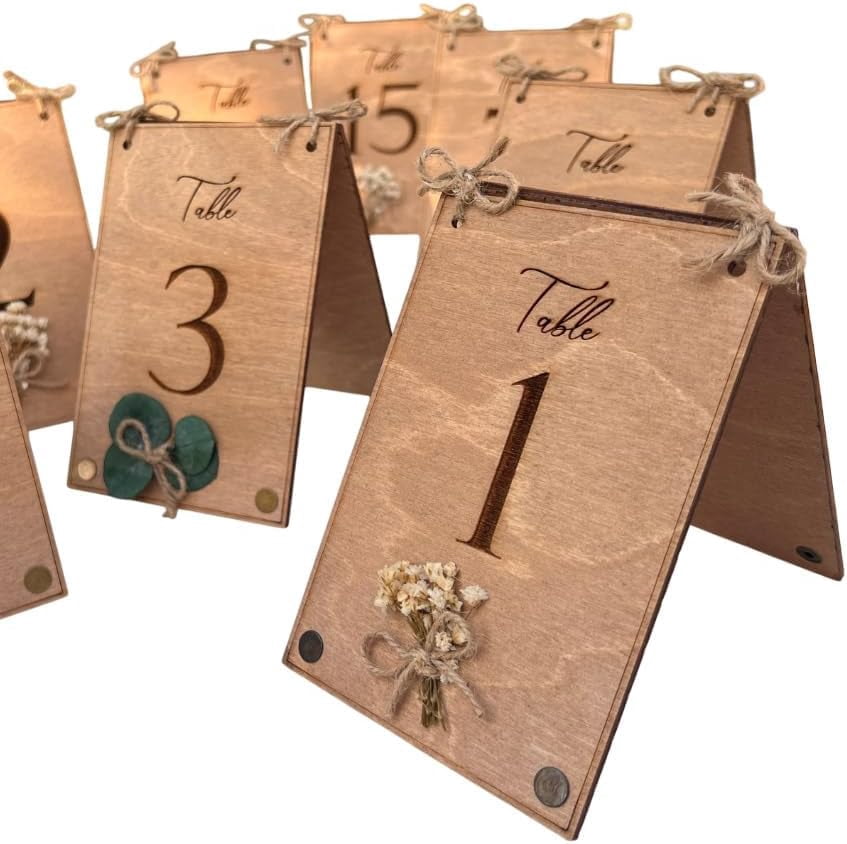 Eucalyptus & Floral Wood Wedding Table Numbers, Wood Rustic Table ...