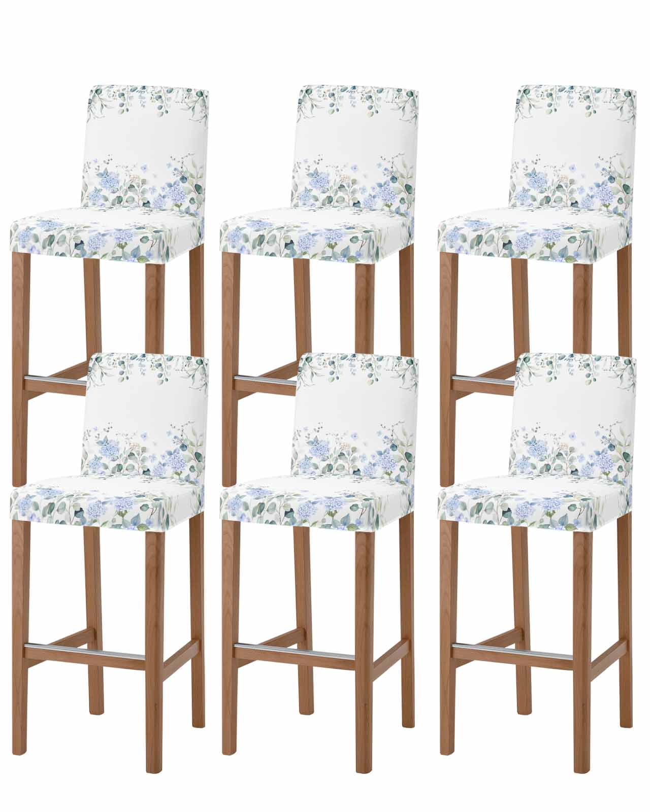 Eucalyptus Flower Bar Stool Covers Set of 6, Sage Green Leaf Blue ...