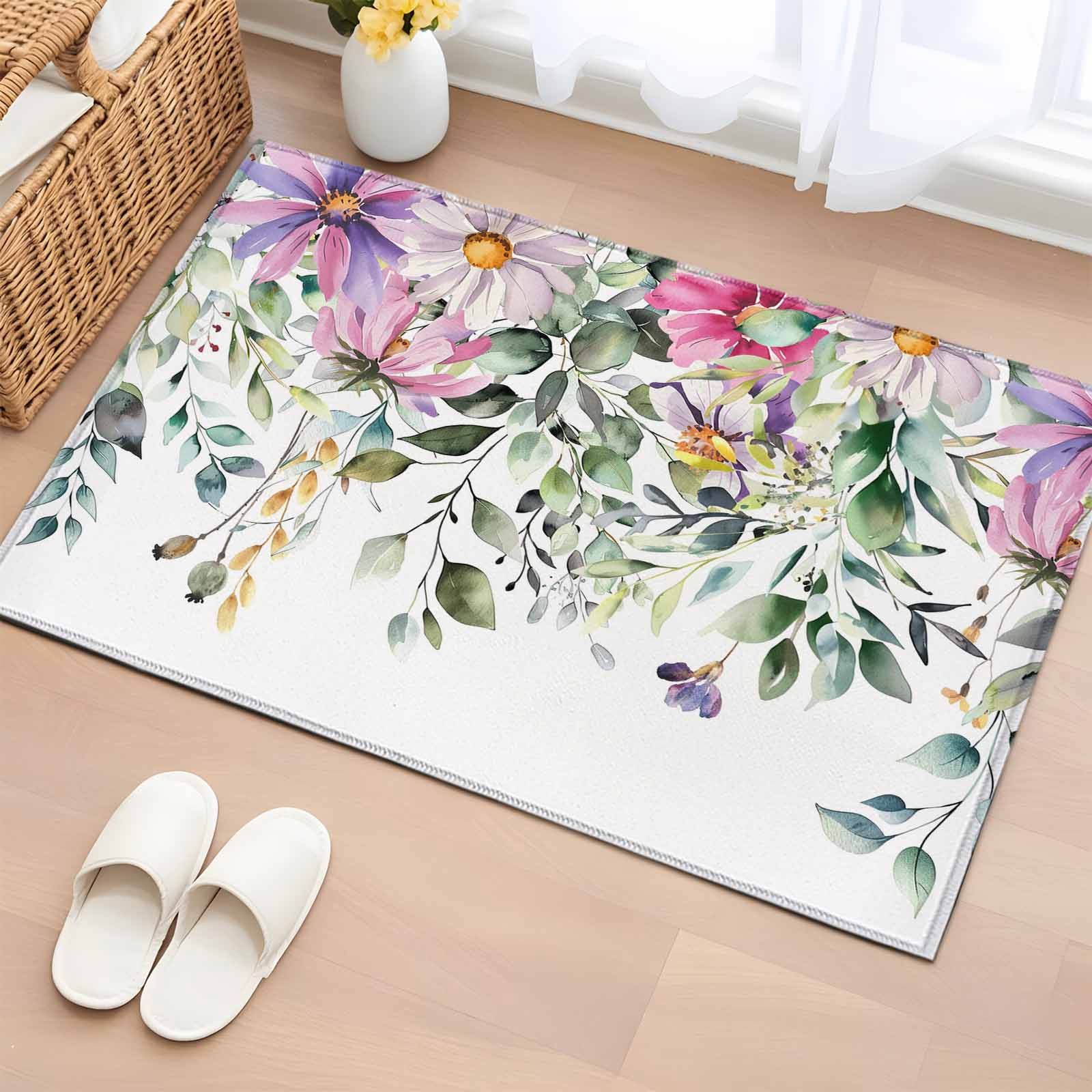 Eucalyptus Flower Bathroom Mats 2x3 FT,Non Slip Small Kitchen Mat,Sage ...