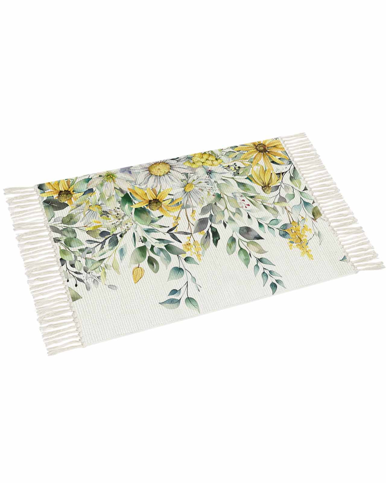 Eucalyptus Flower Bedroom Rug 4'x6', Washable Woven Cotton Area Rug ...