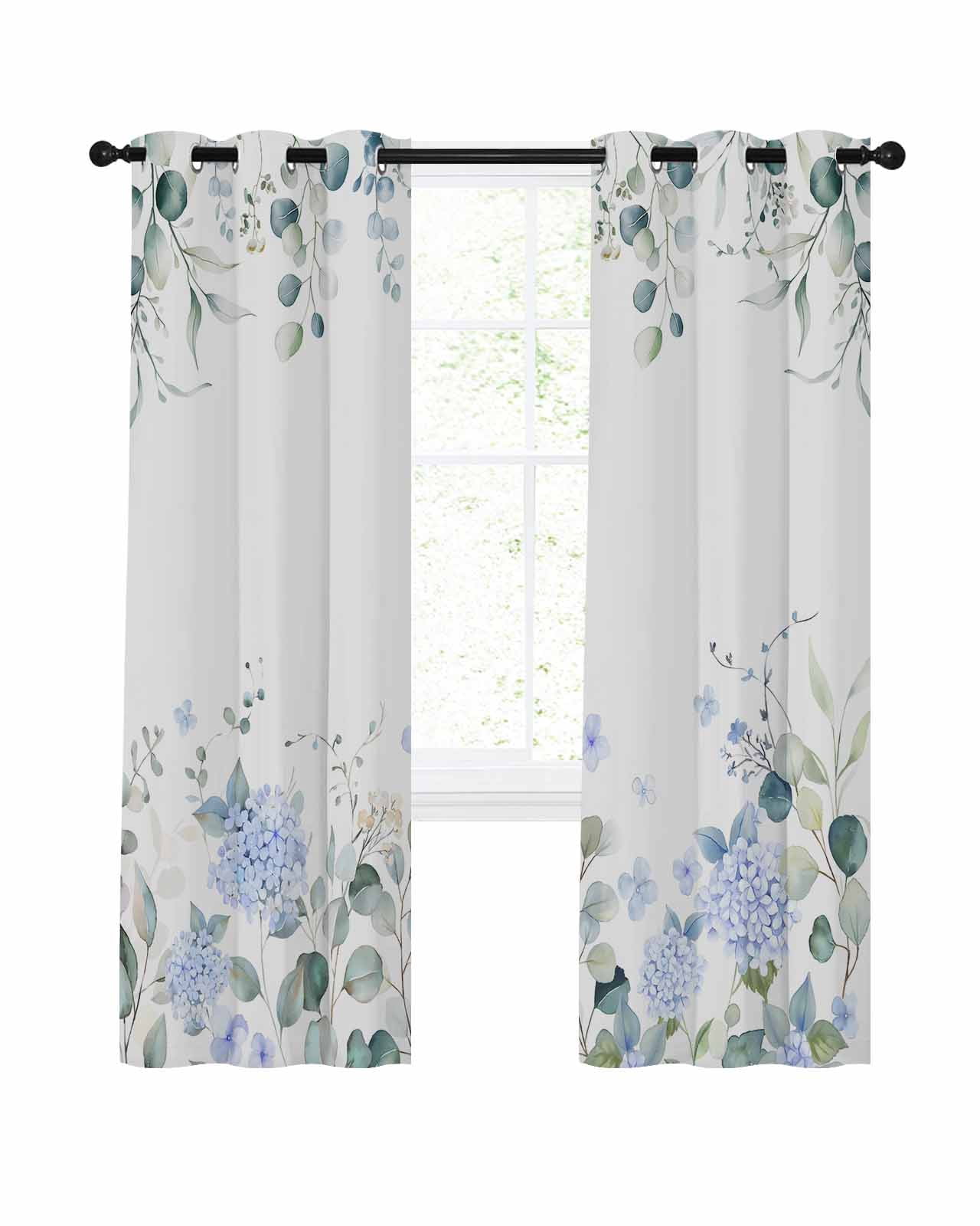 Eucalyptus Flower Blackout Curtains, Light Blocking Print Window ...