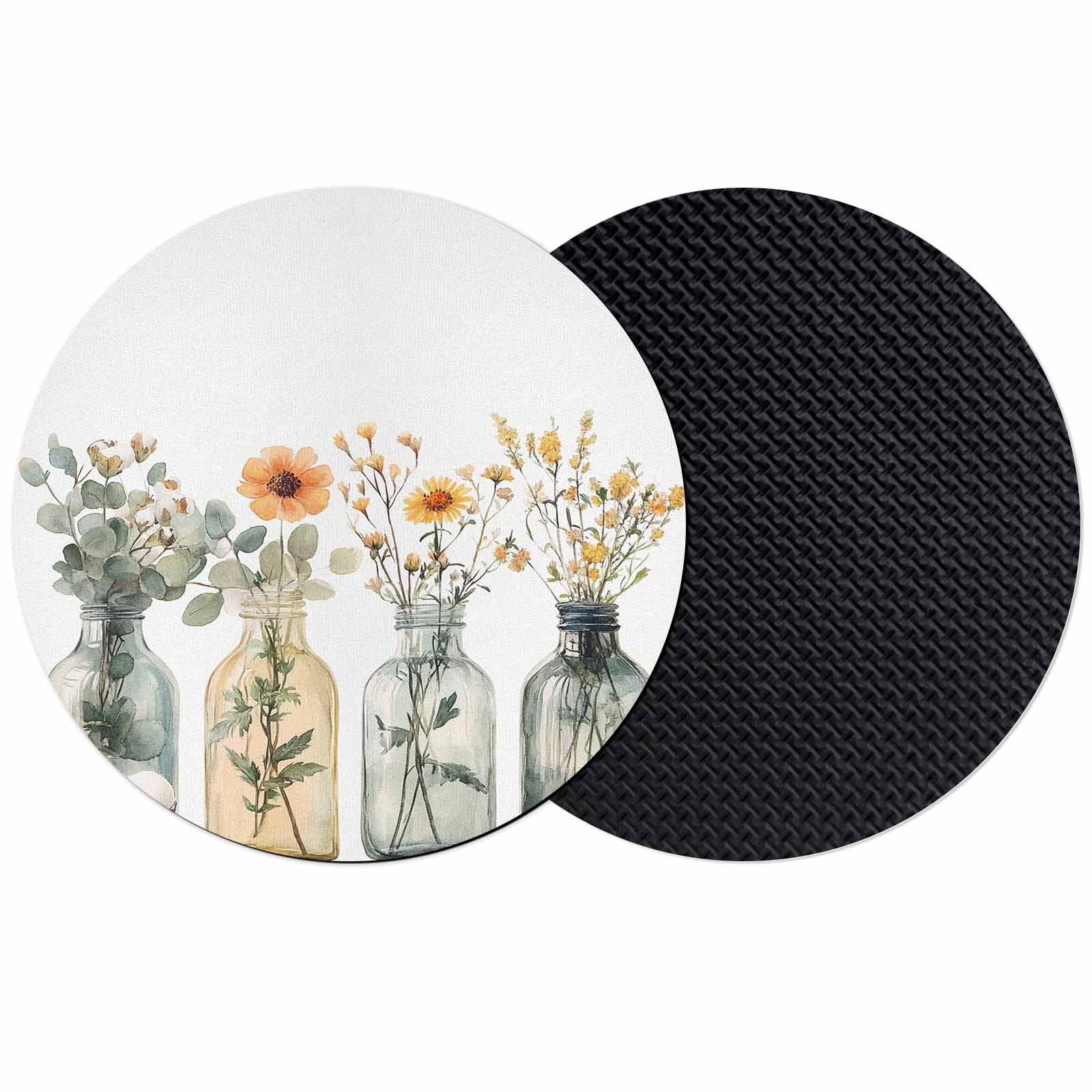 Eucalyptus Flower Coasters Set of 2, Orange Floral Sage Green Leaf ...