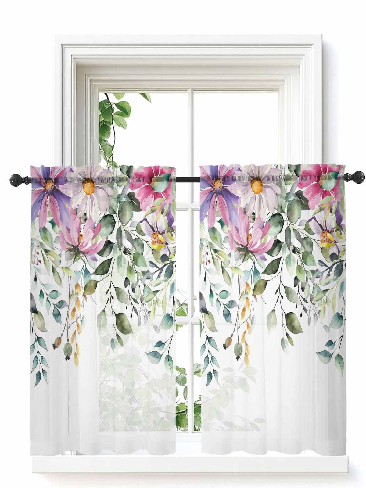 Eucalyptus Flower Curtains 45 Inch Length, Sheer Curtains for Bedroom ...