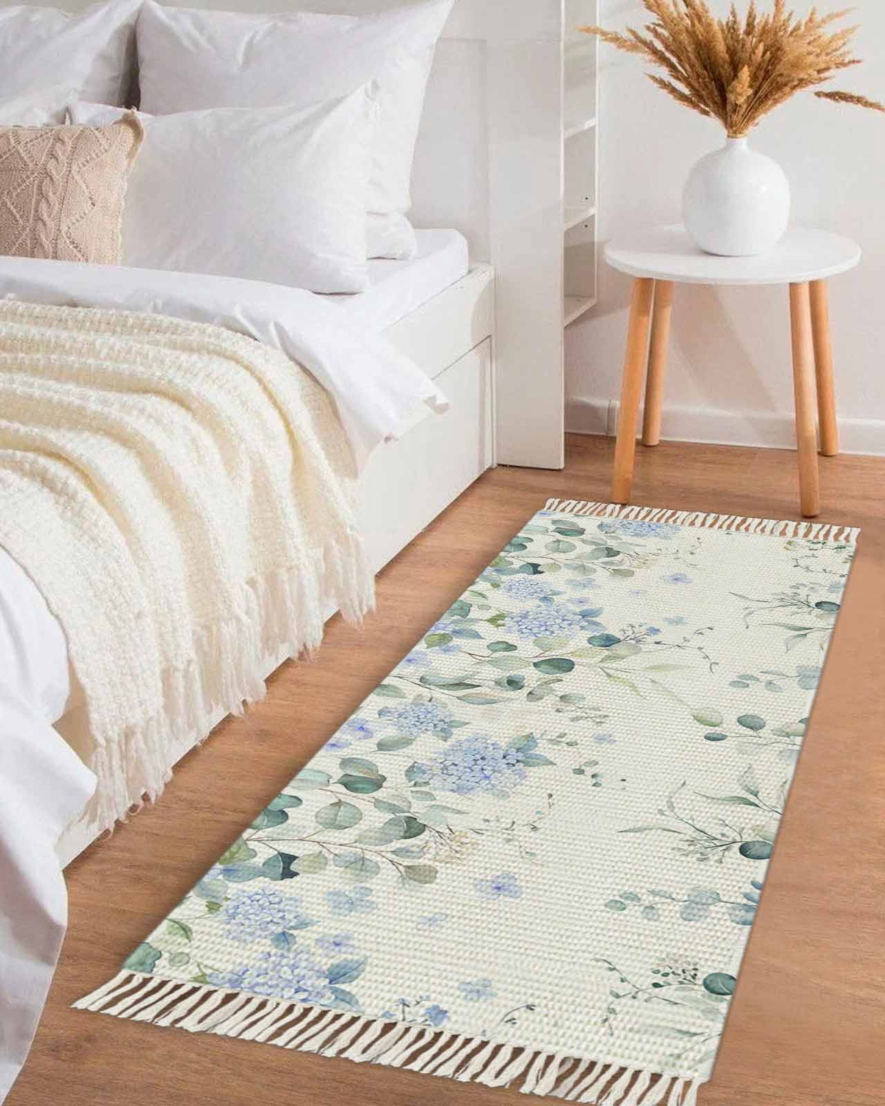 Eucalyptus Flower Hallway Runner Rug 2x5ft,Sage Green Leaf Blue Floral ...