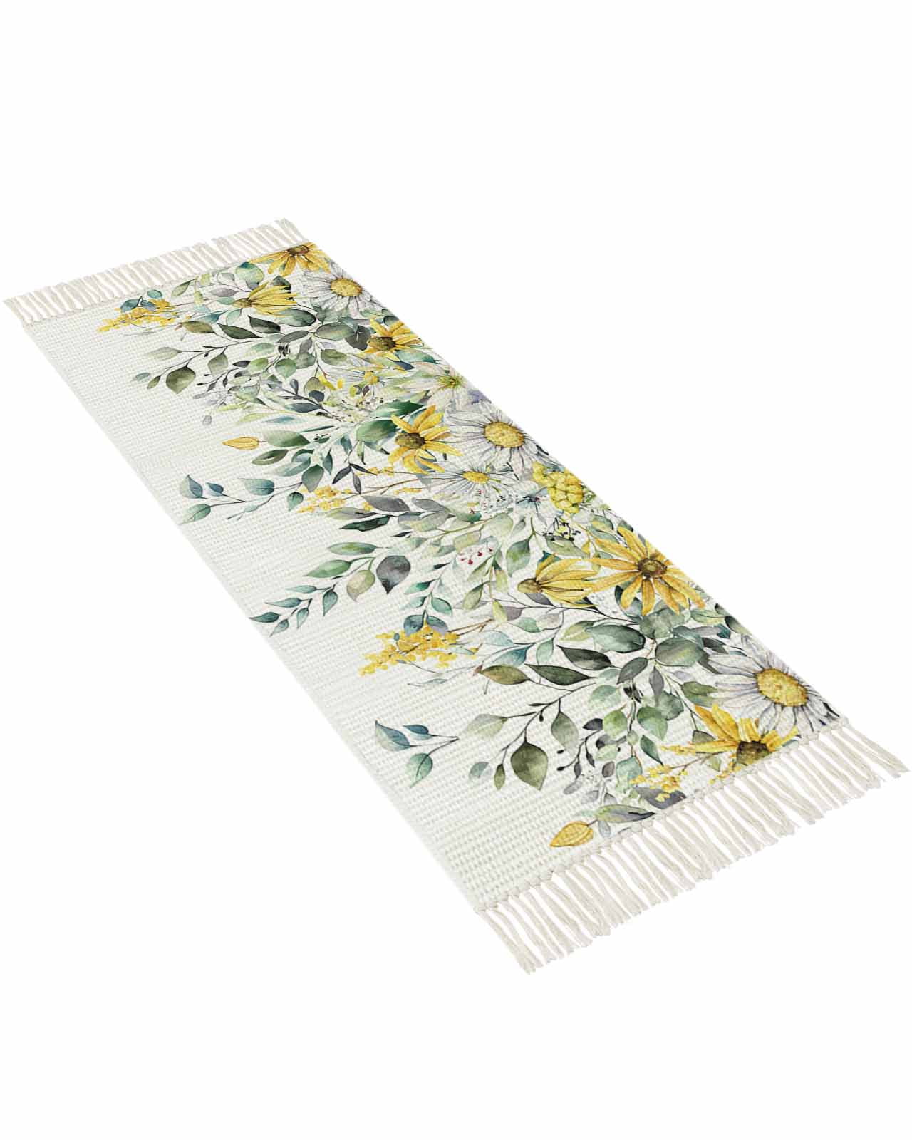 Eucalyptus Flower Kitchen Runner Rug 2'x4', Washable Woven Cotton Area ...