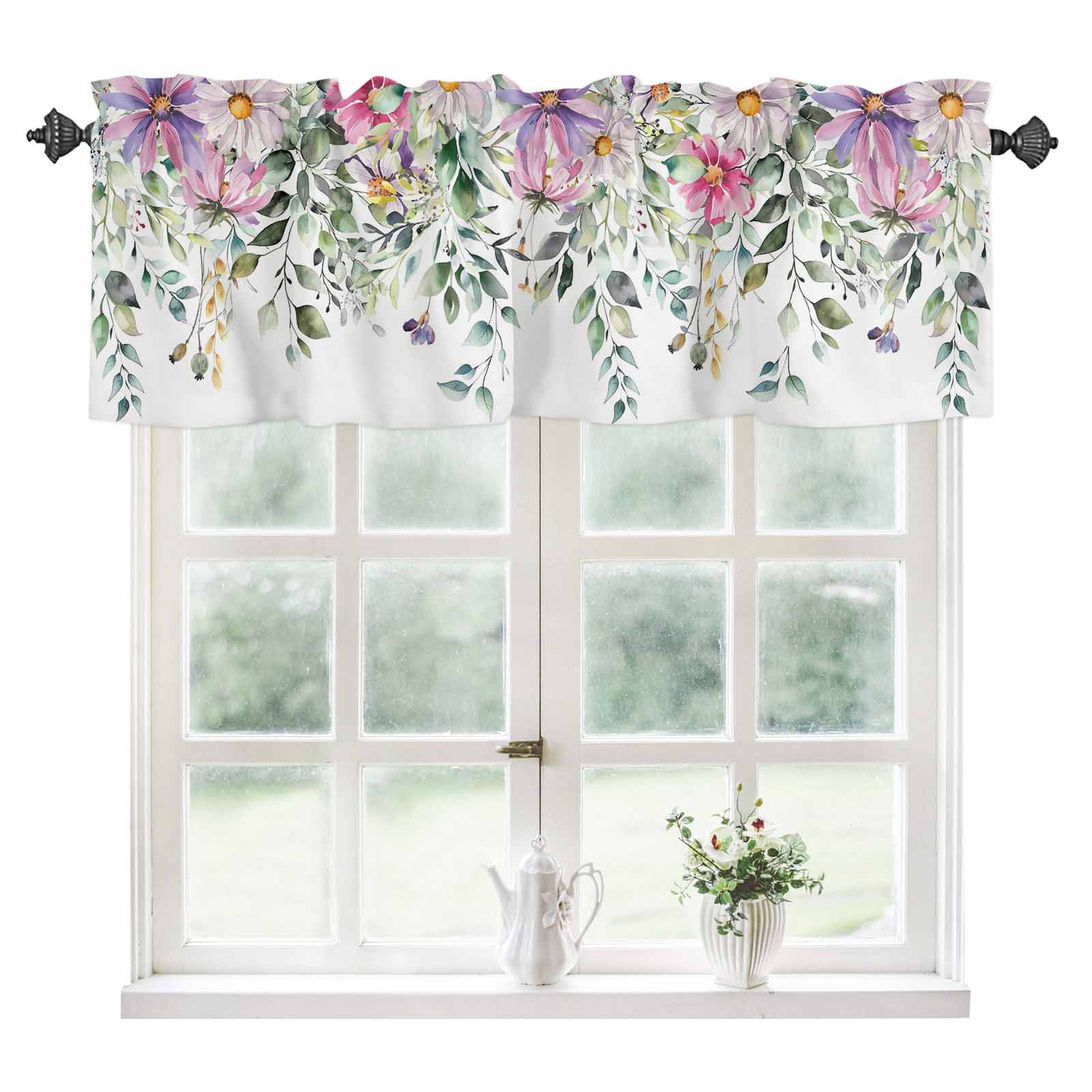 Eucalyptus Flower Kitchen Valances for Windows 42x12 Inch Kitchen ...