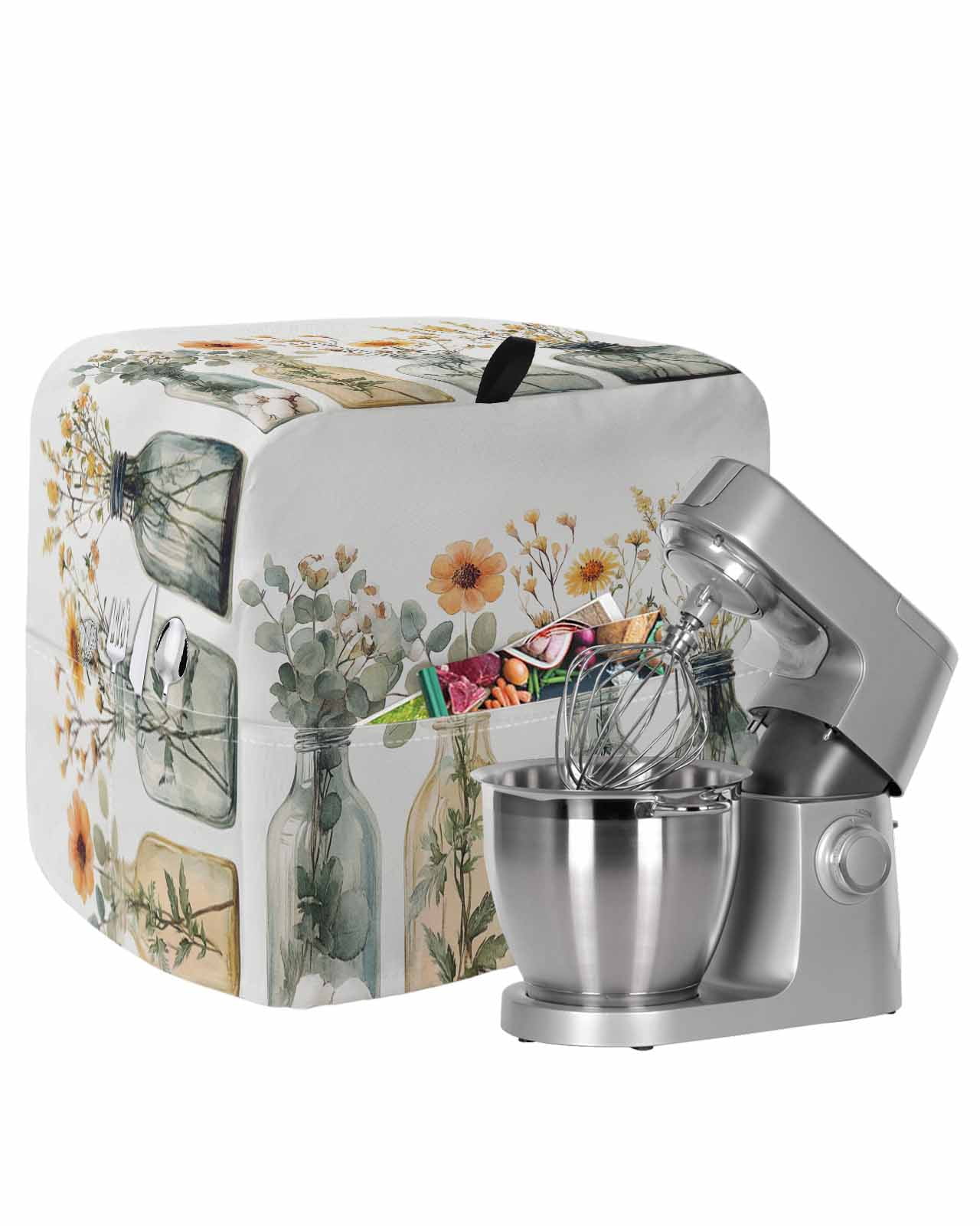 Eucalyptus Flower Stand Mixer Dust Cover with Storage Pocket & Handles ...
