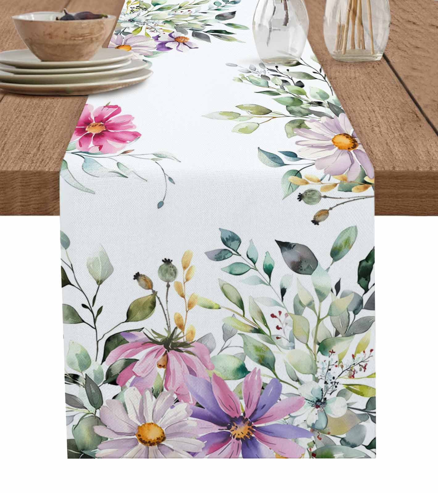 Eucalyptus Flower Table Runner Sage Green Botanical Boho Leaf Pink ...