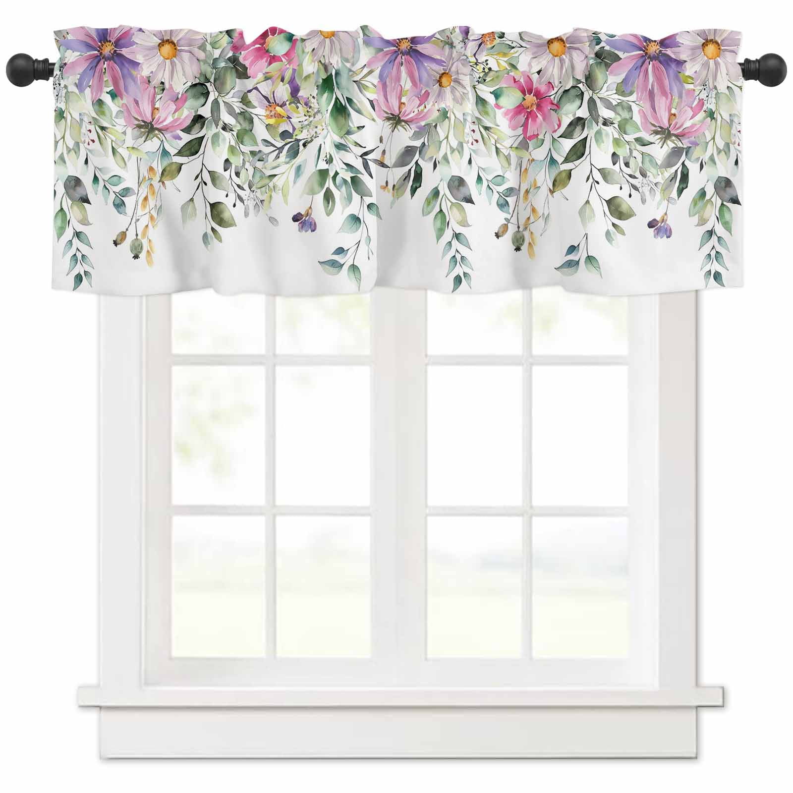 Eucalyptus Flower Valances for Windows Farmhouse Kitchen Curtains ...