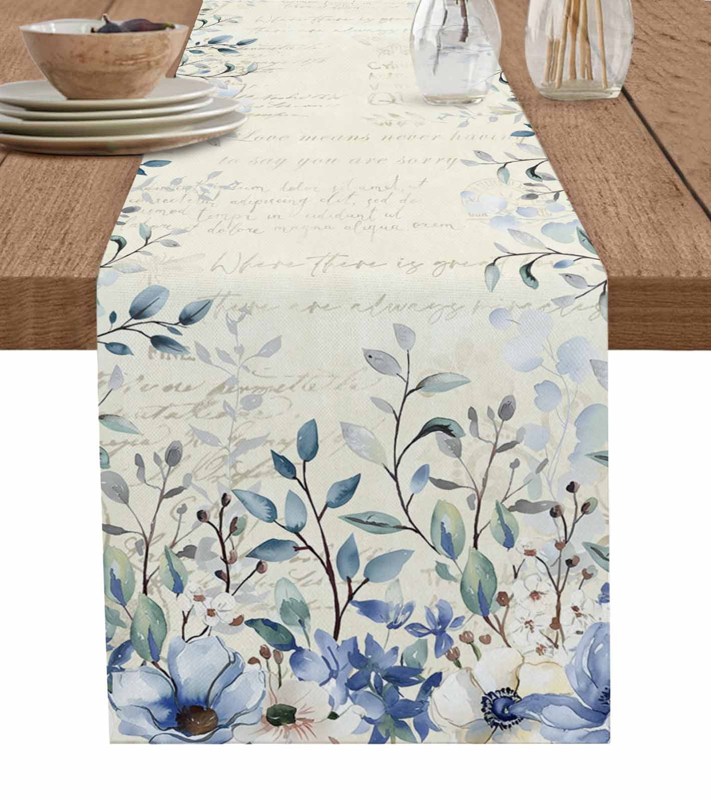 Eucalyptus Flowers Table Runner Watercolor Botanical Floral Leaves ...