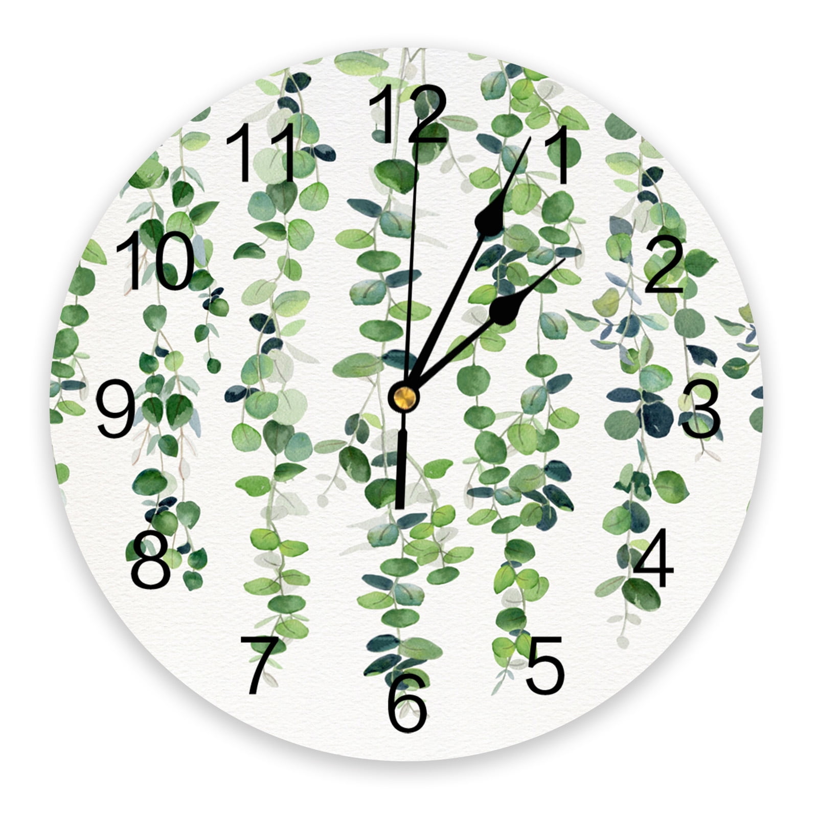 Eucalyptus Garland Wall Clock Large Modern Kitchen Dinning Round Wall ...