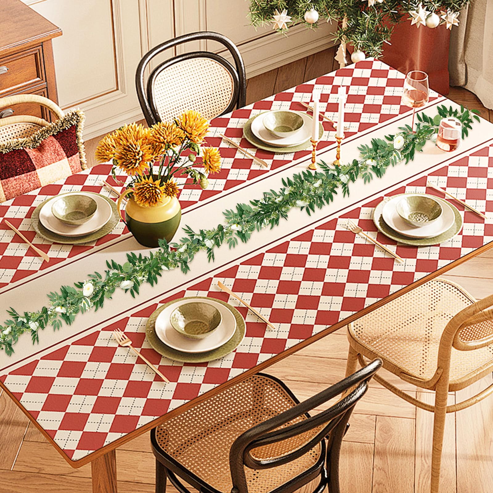 Eucalyptus Garland for Table Artificial Greenery Garland 6.56FT Eucalyptus and Willow Leaf ...