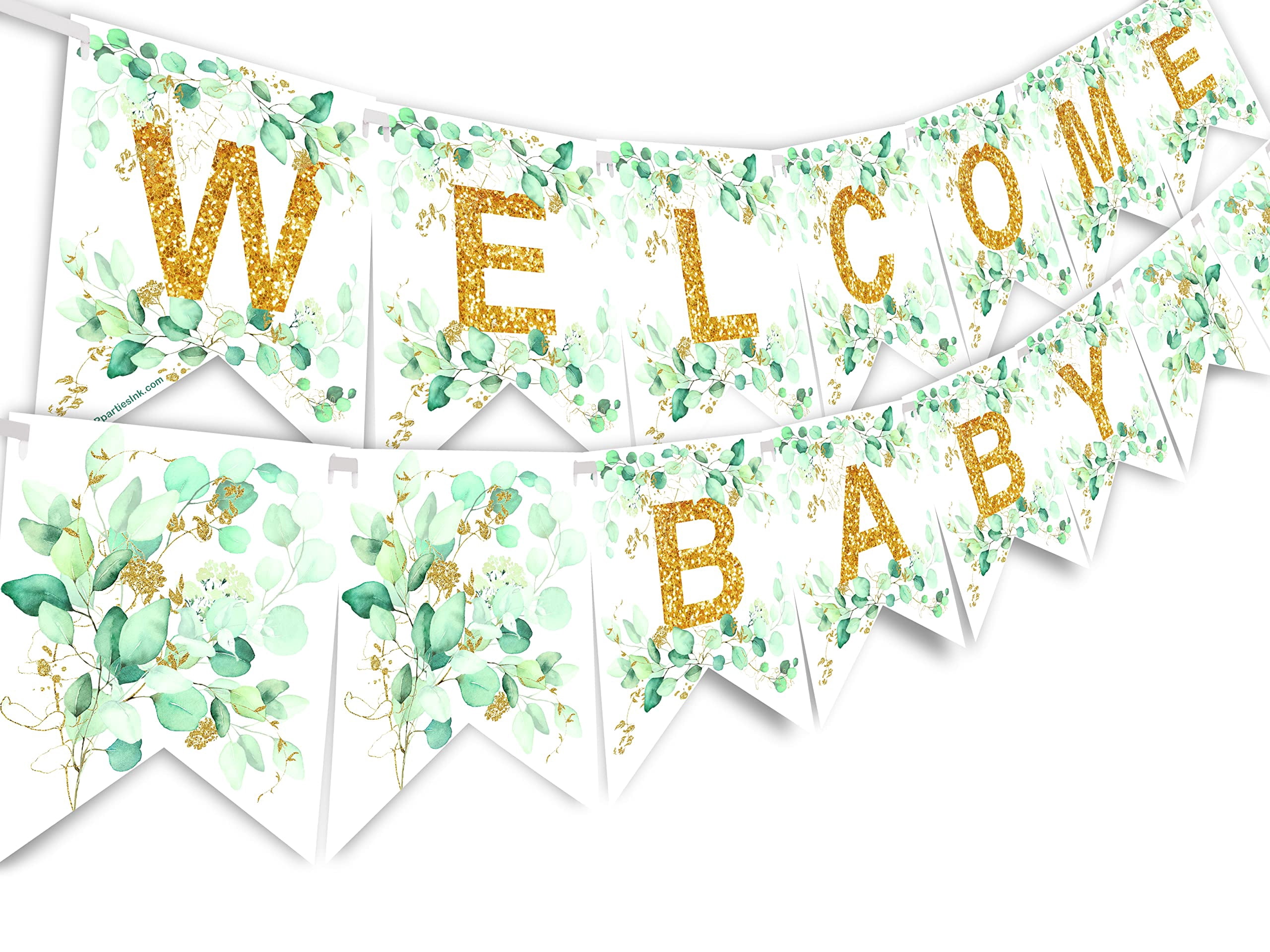 Eucalyptus Gold Welcome Baby ZS23 Banner - Eucalyptus Baby Shower ...