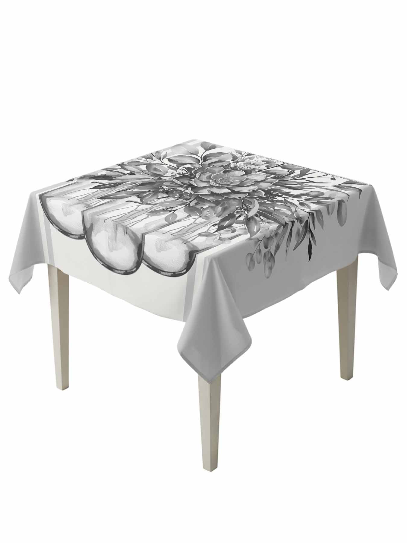 Eucalyptus Gray Table Cloth, Stripes Flower Cactus Plant Waterproof ...