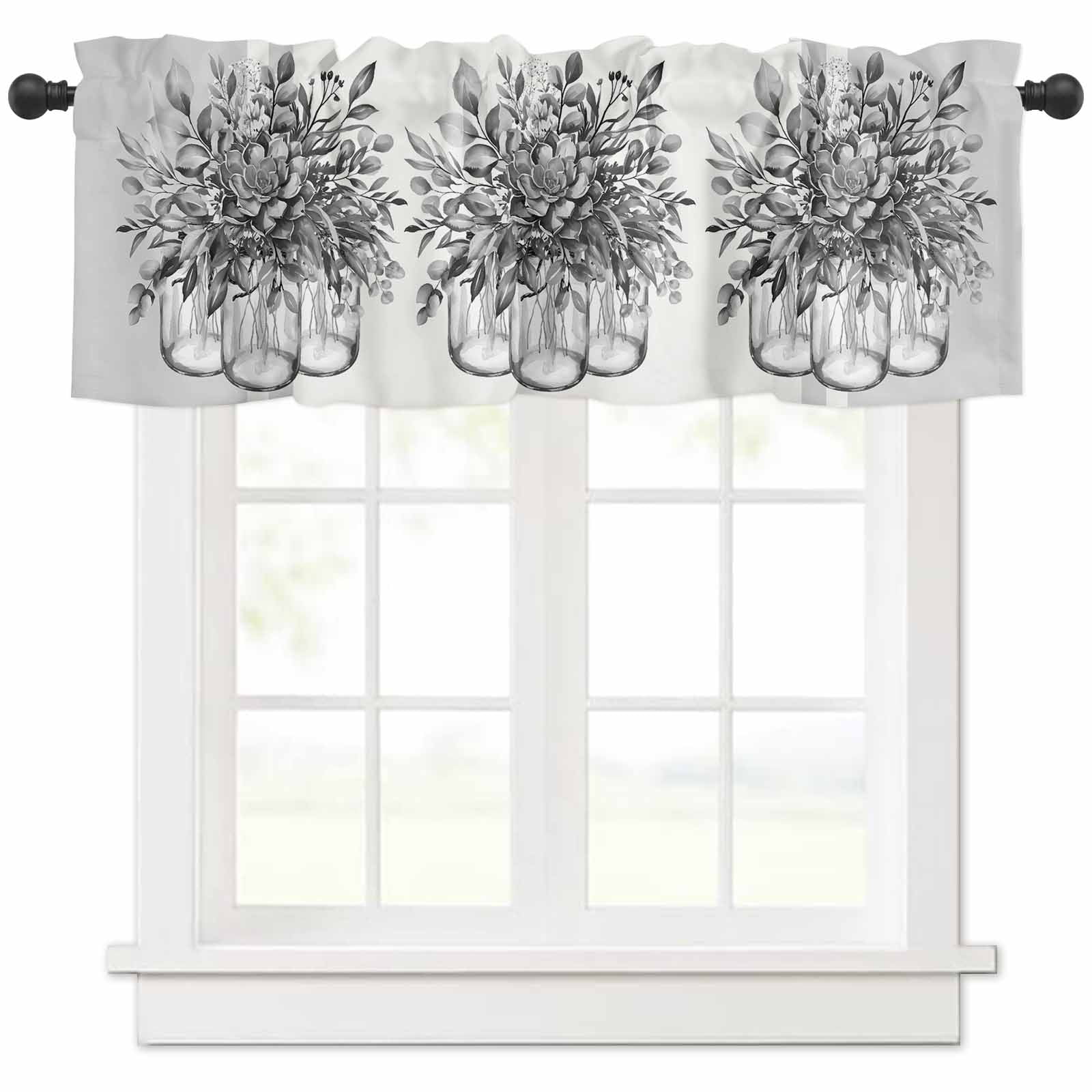 Eucalyptus Gray Valances for Windows Farmhouse Kitchen Curtains ...