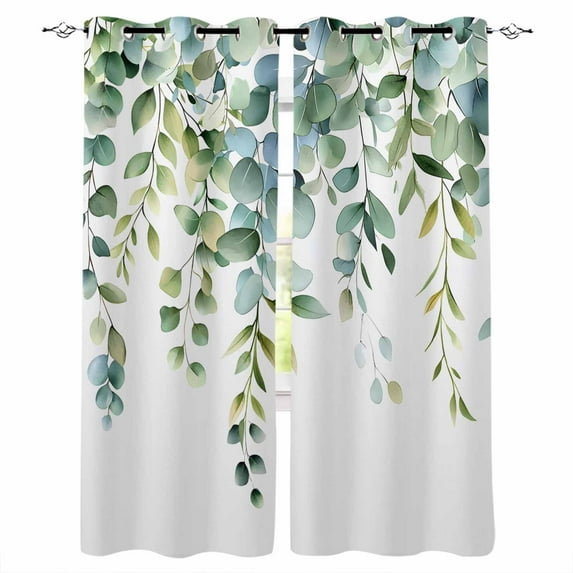 Eucalyptus Green Blackout Curtains 45 Inches Long, Gradient Leaves ...