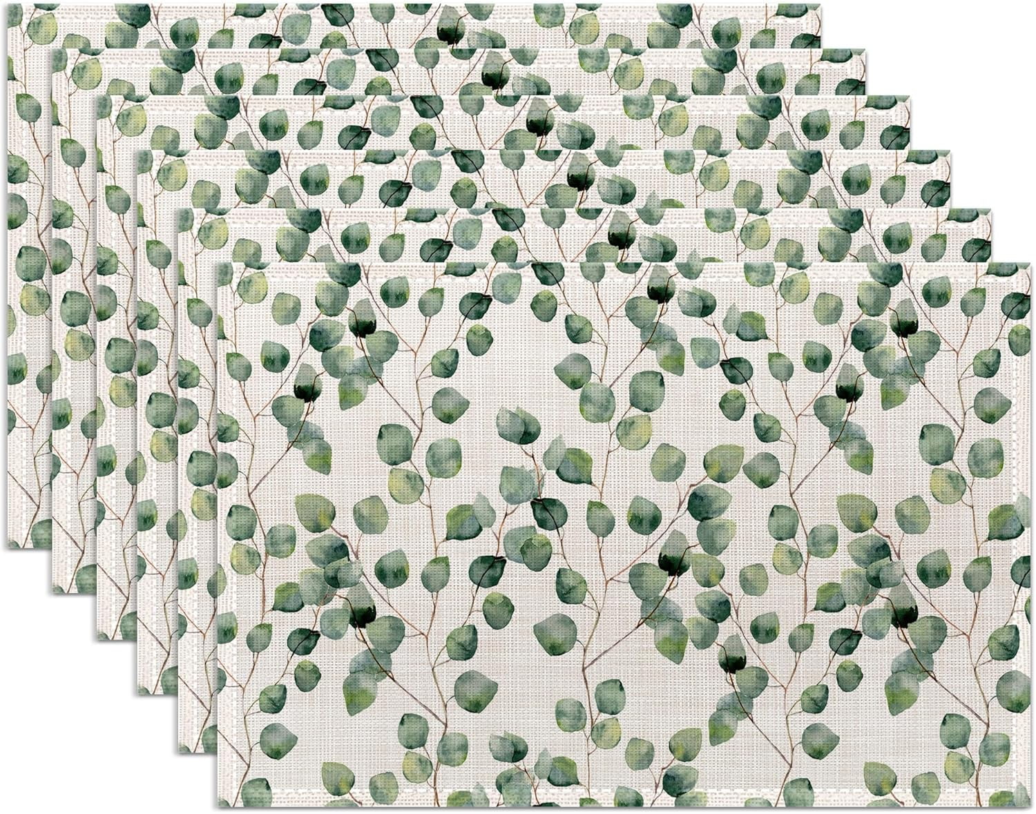 Eucalyptus Green Sage Placemats Set of 6,Washable Heat Resistant 12×18 Inch Linen Table Mats ...