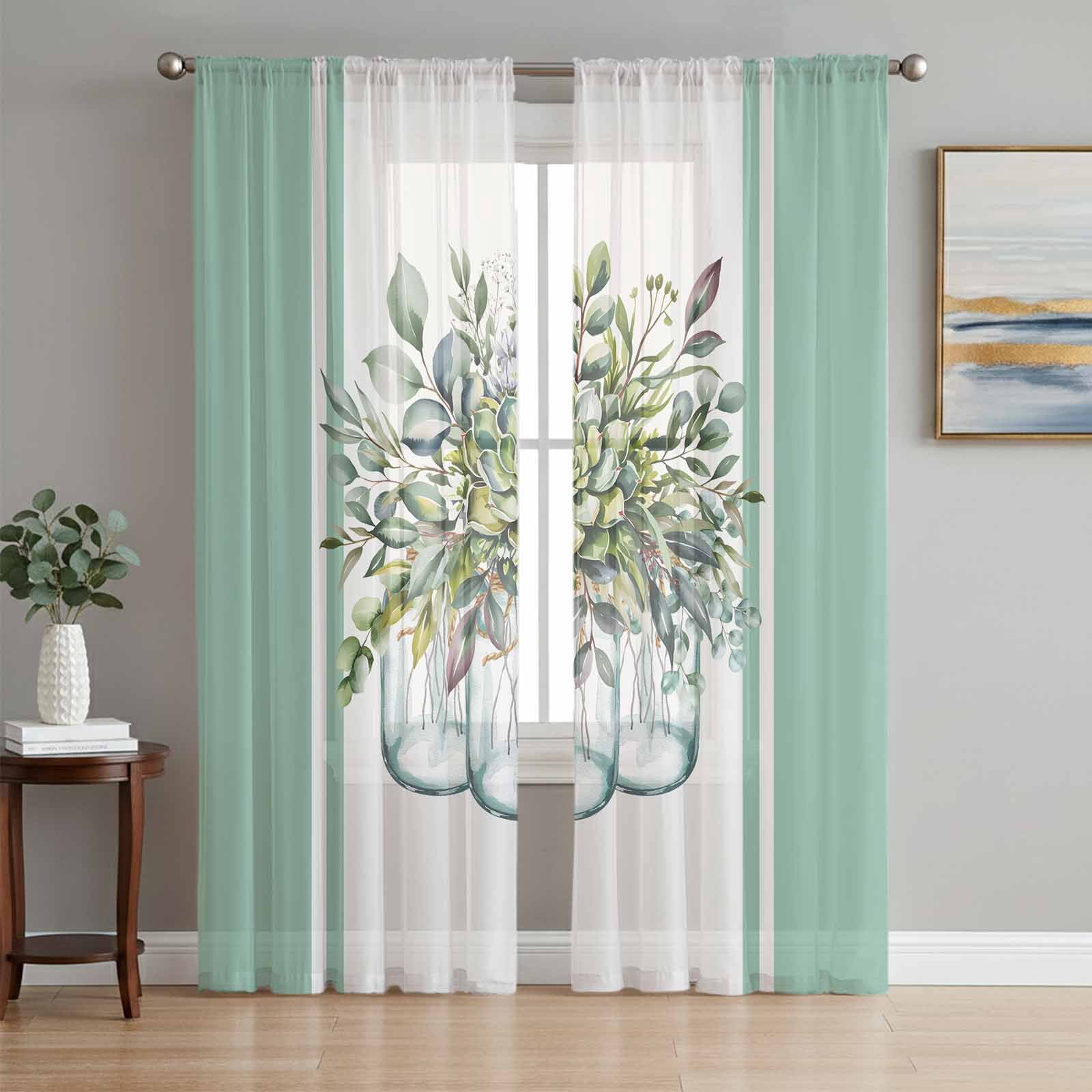 Eucalyptus Green Sheer Curtains 84 Inch Length 2 Panels Set, Stripes ...