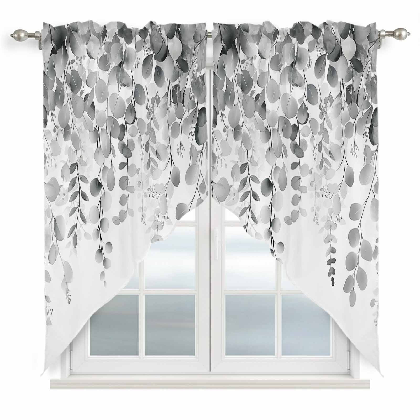 Eucalyptus Grey Swag Curtains Farmhouse Leaves Summer Spring Leaf Swag ...