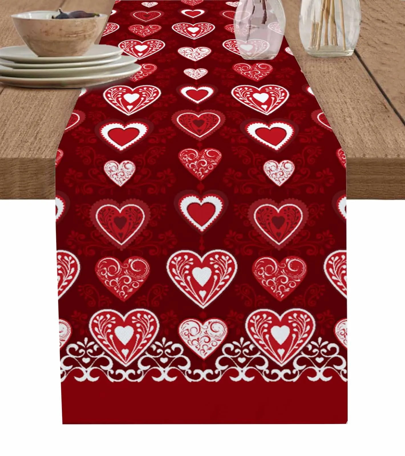 Eucalyptus Heart On Valentine'S Day Table Runner Wedding Coffee Table ...