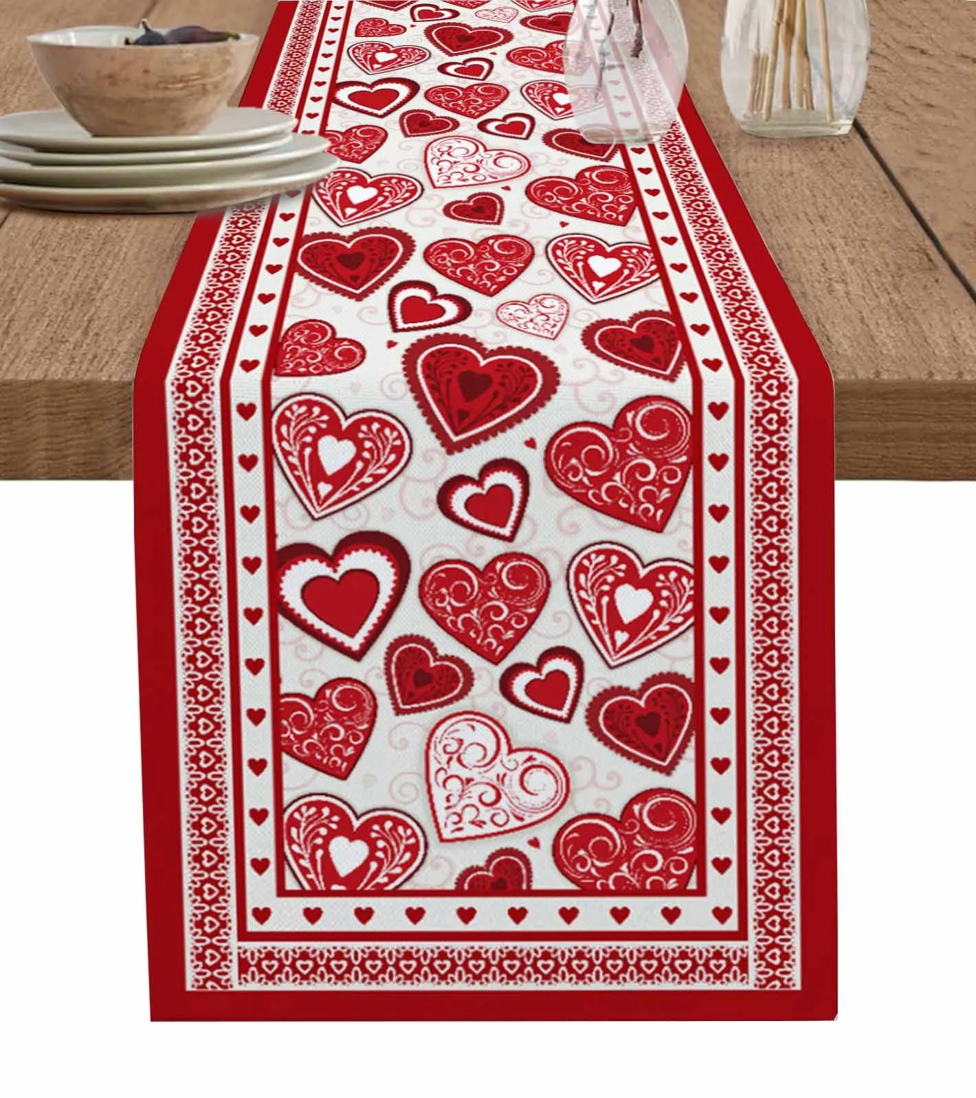 Eucalyptus Heart On Valentine'S Day Table Runner Wedding Coffee Table ...
