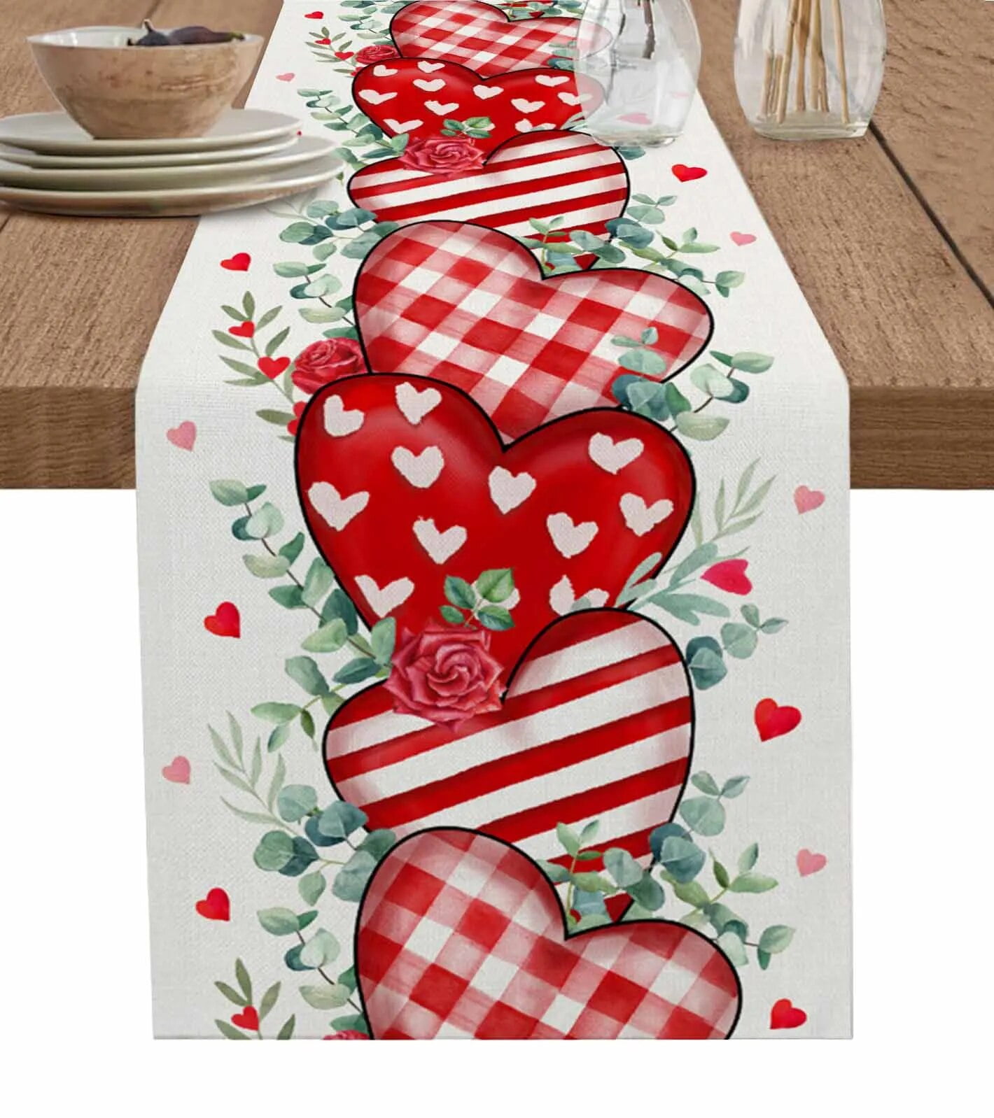 Eucalyptus Heart On Valentine'S Day Table Runner Wedding Coffee Table ...