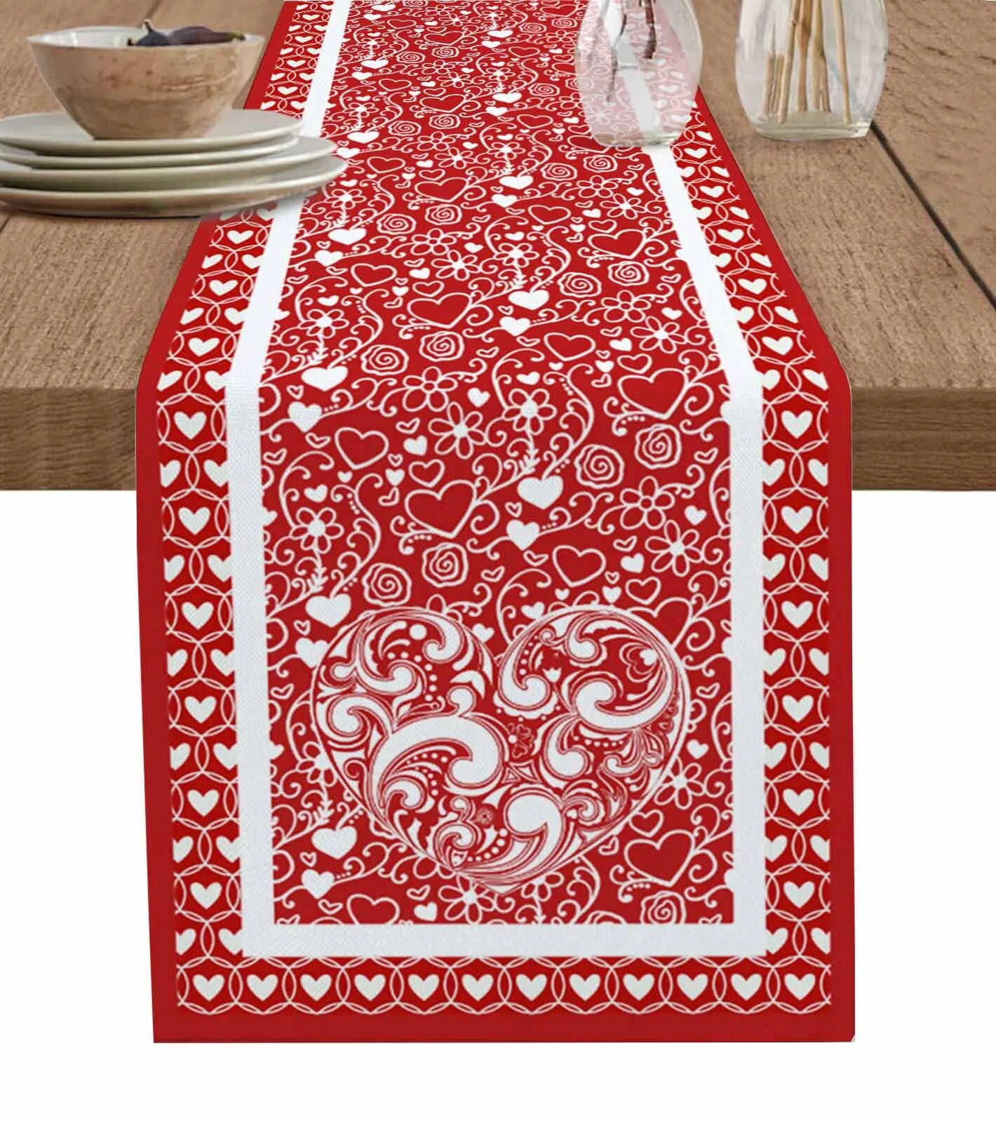 Eucalyptus Heart On Valentine'S Day Table Runner Wedding Coffee Table ...