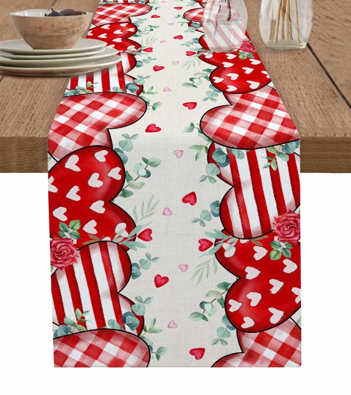Eucalyptus Heart On Valentine'S Day Table Runner Wedding Coffee Table ...