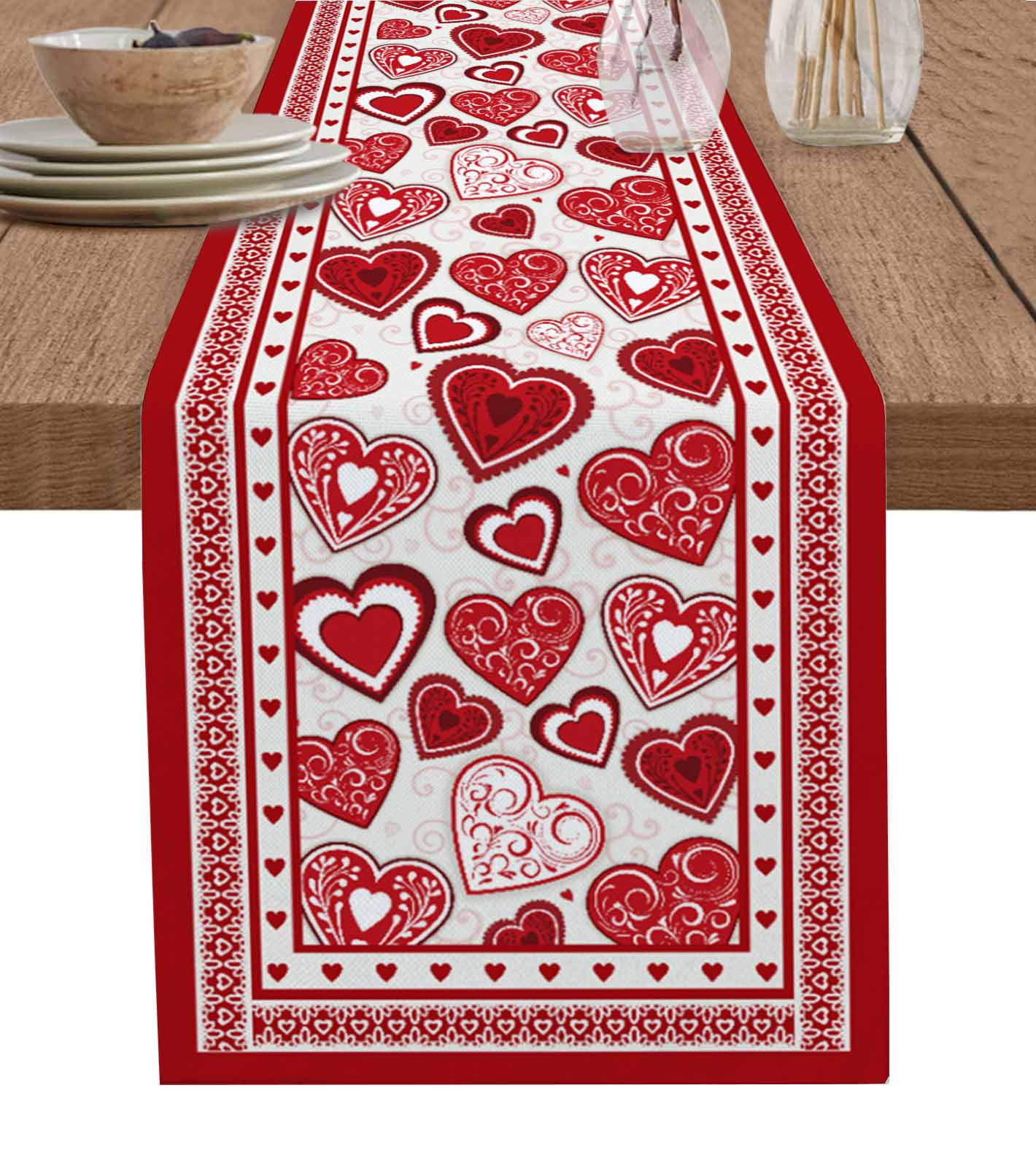 Eucalyptus Heart On Valentine'S Day Table Runner Wedding Coffee Table r ...
