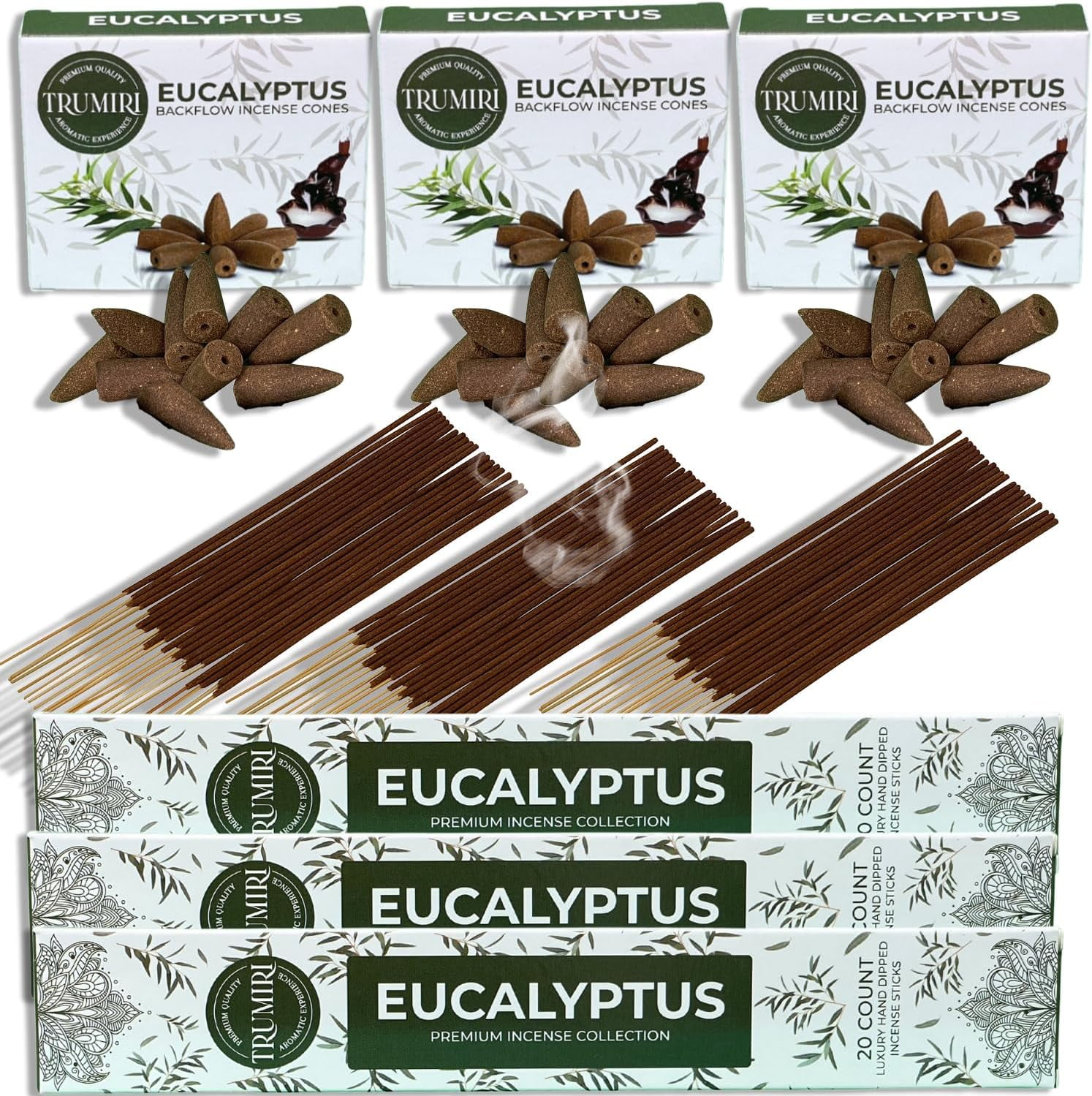 Eucalyptus Incense Sticks & Backflow Incense Cones for Waterfall Combo ...