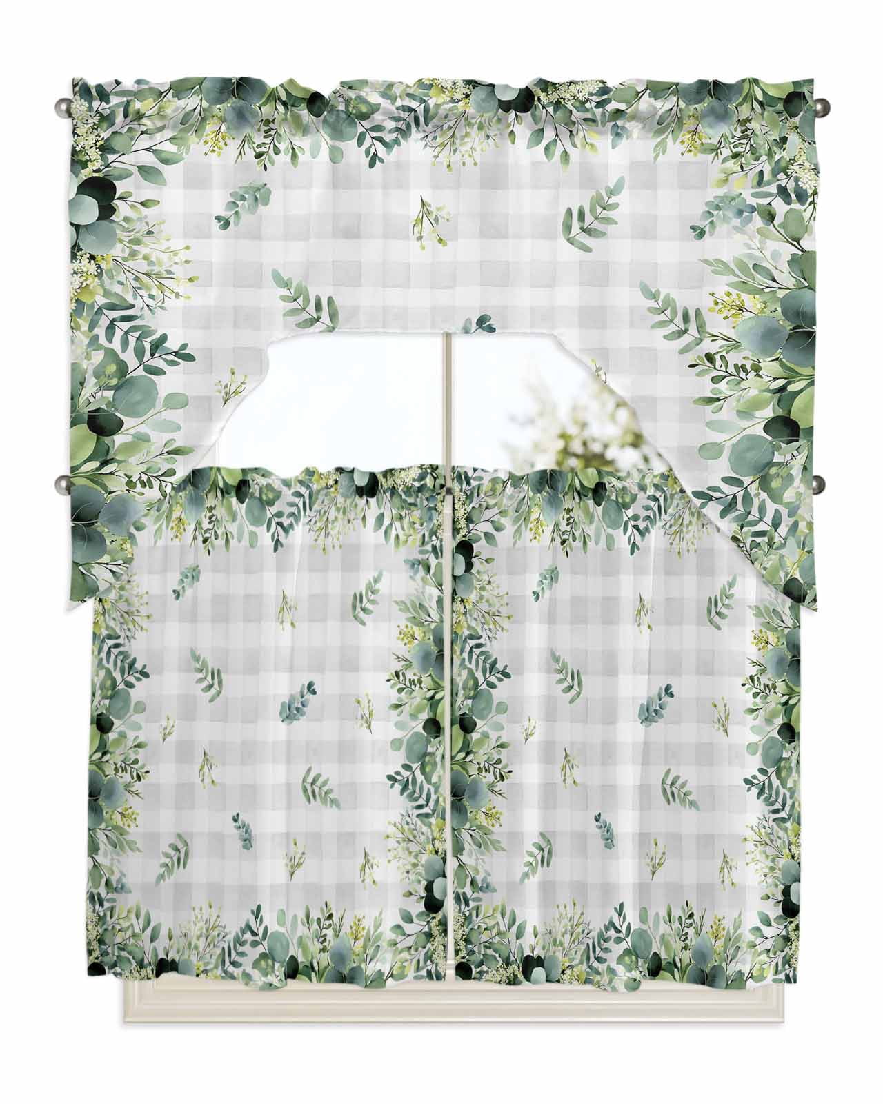 Eucalyptus Kitchen Curtains Swag Valance and Tier Curtains Set 36 Inch ...