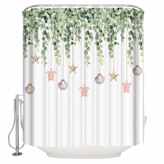 Eucalyptus Leaf Bathroom Shower Curtains with 12 Hooks Polyester ...