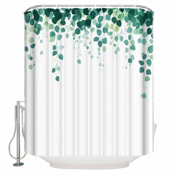 Eucalyptus Leaf Bathroom Shower Curtains with 12 Hooks Polyester ...