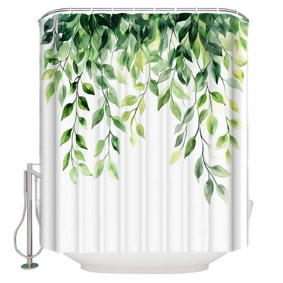 Eucalyptus Leaf Bathroom Shower Curtains with 12 Hooks Polyester ...