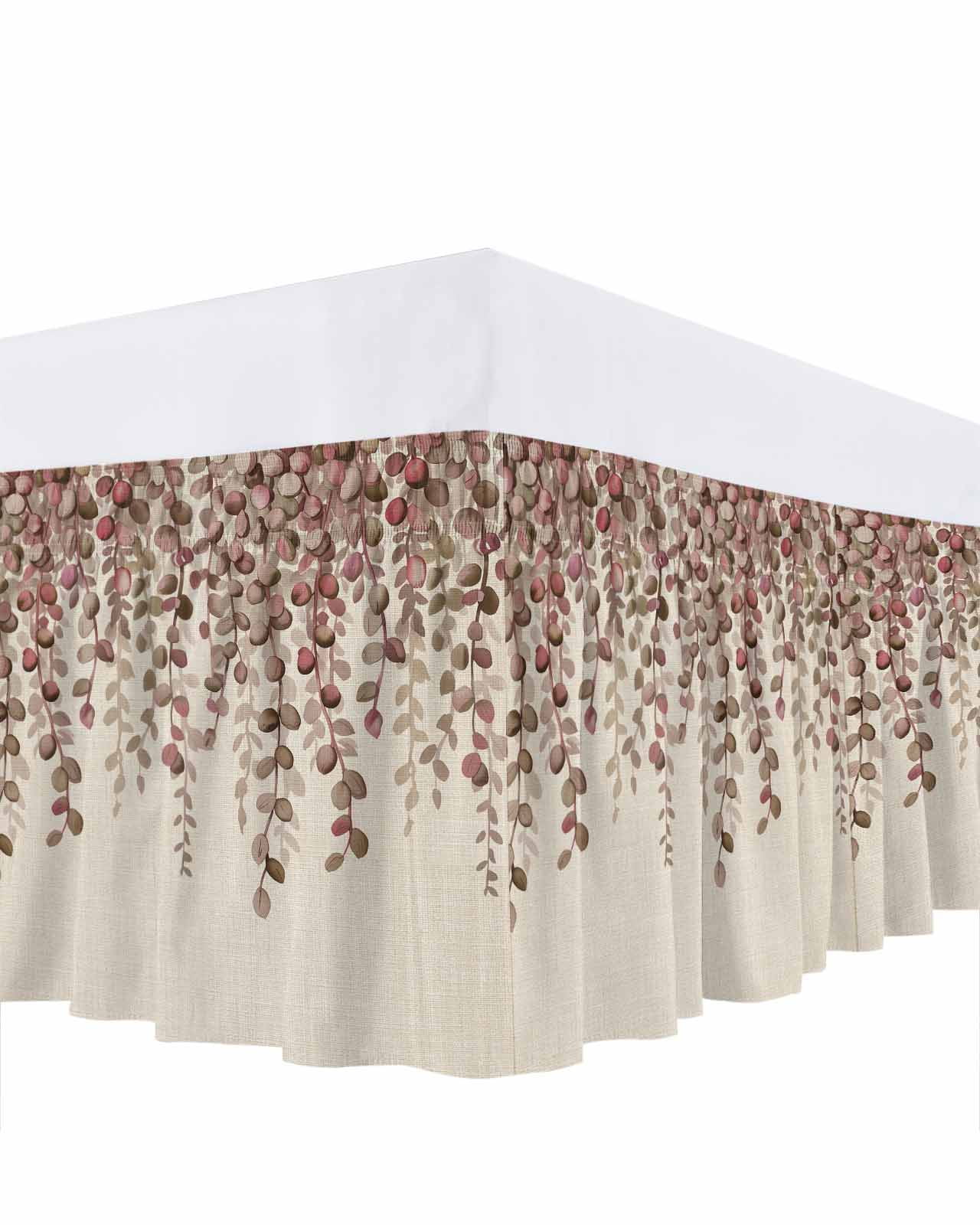 Eucalyptus Leaf Bed Skirt Queen Size 16 Inch Drop, Country Red Leaves ...