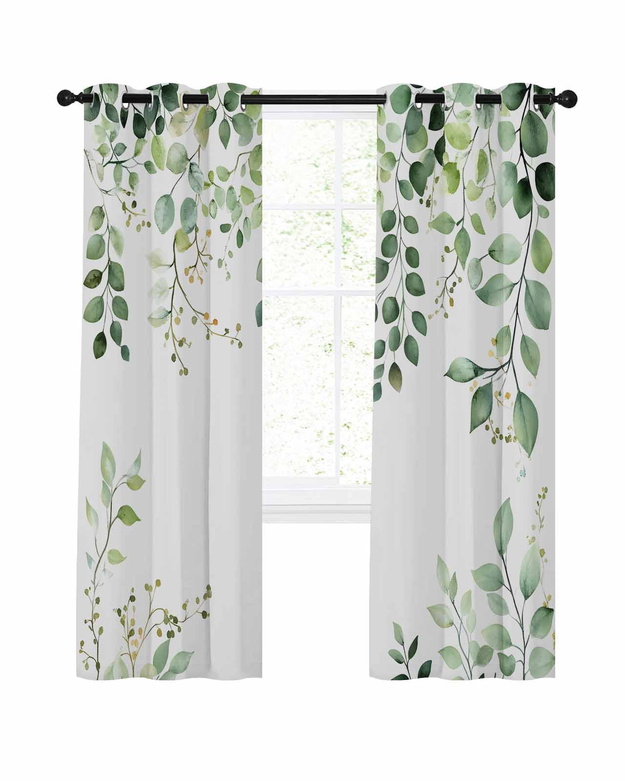 Eucalyptus Leaf Blackout Curtains for Bedroom Living Room Country Green ...