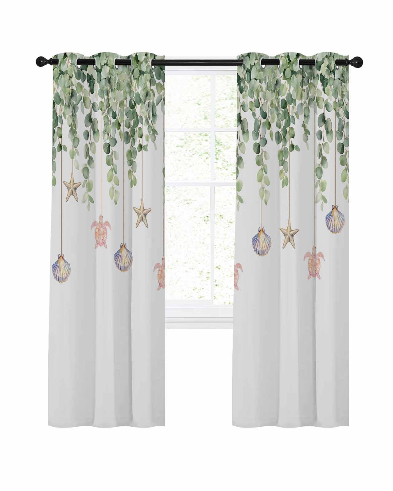 Eucalyptus Leaf Blackout Curtains, Light Blocking Print Window Curtains ...