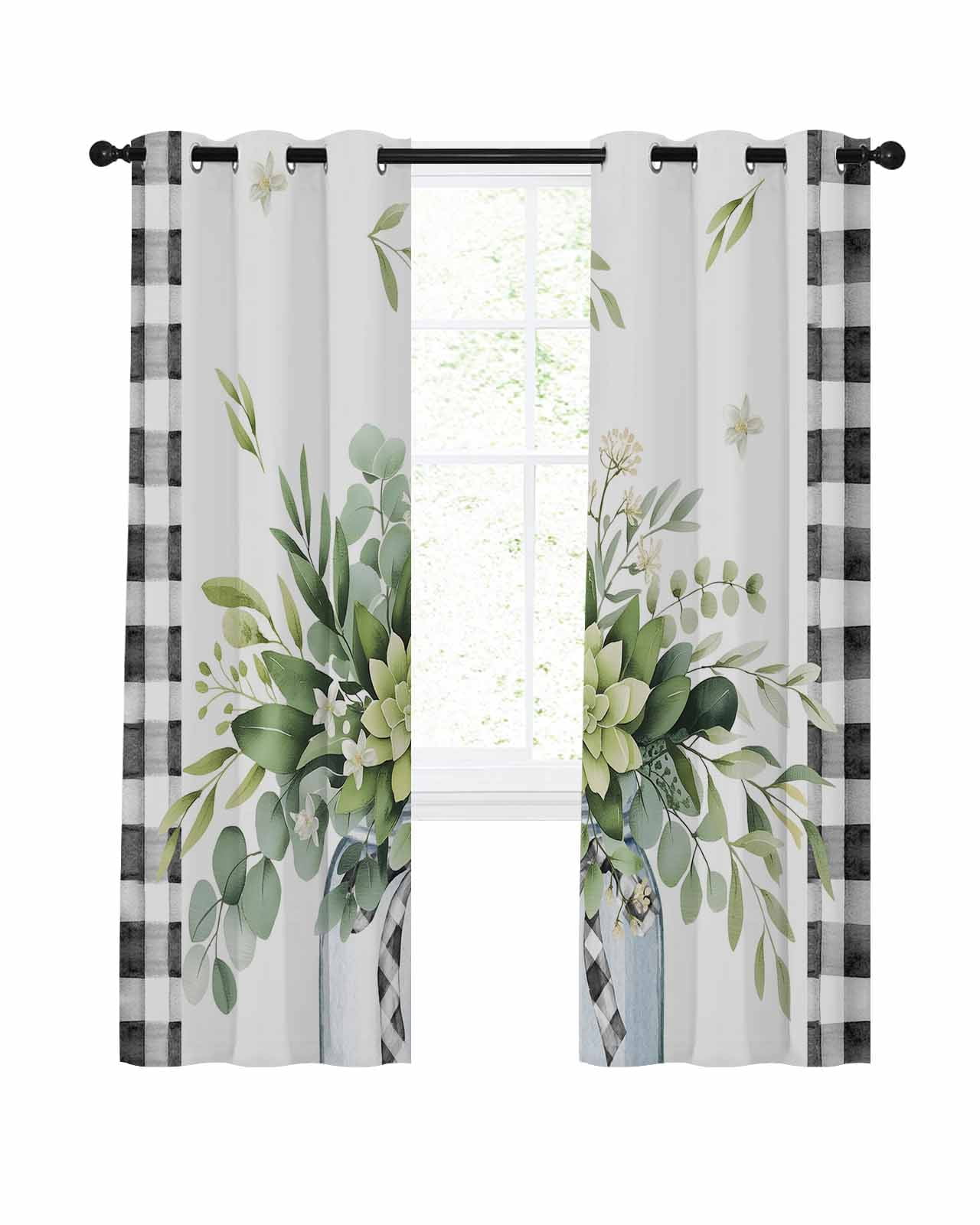 Eucalyptus Leaf Blackout Curtains, Light Blocking Print Window Curtains ...