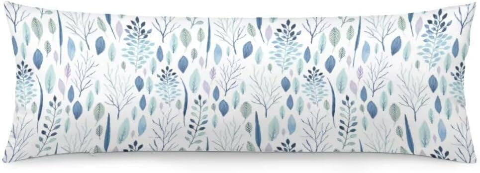 Eucalyptus Leaf Body Pillow Cover White and Blue Long Pillow Case with ...