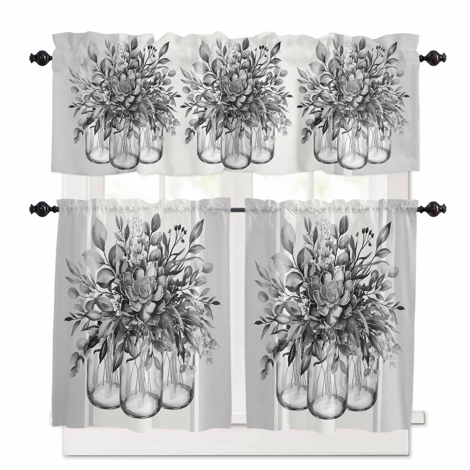 Eucalyptus Leaf Bottle Kitchen Curtains Valance and Tier Set Watercolor ...