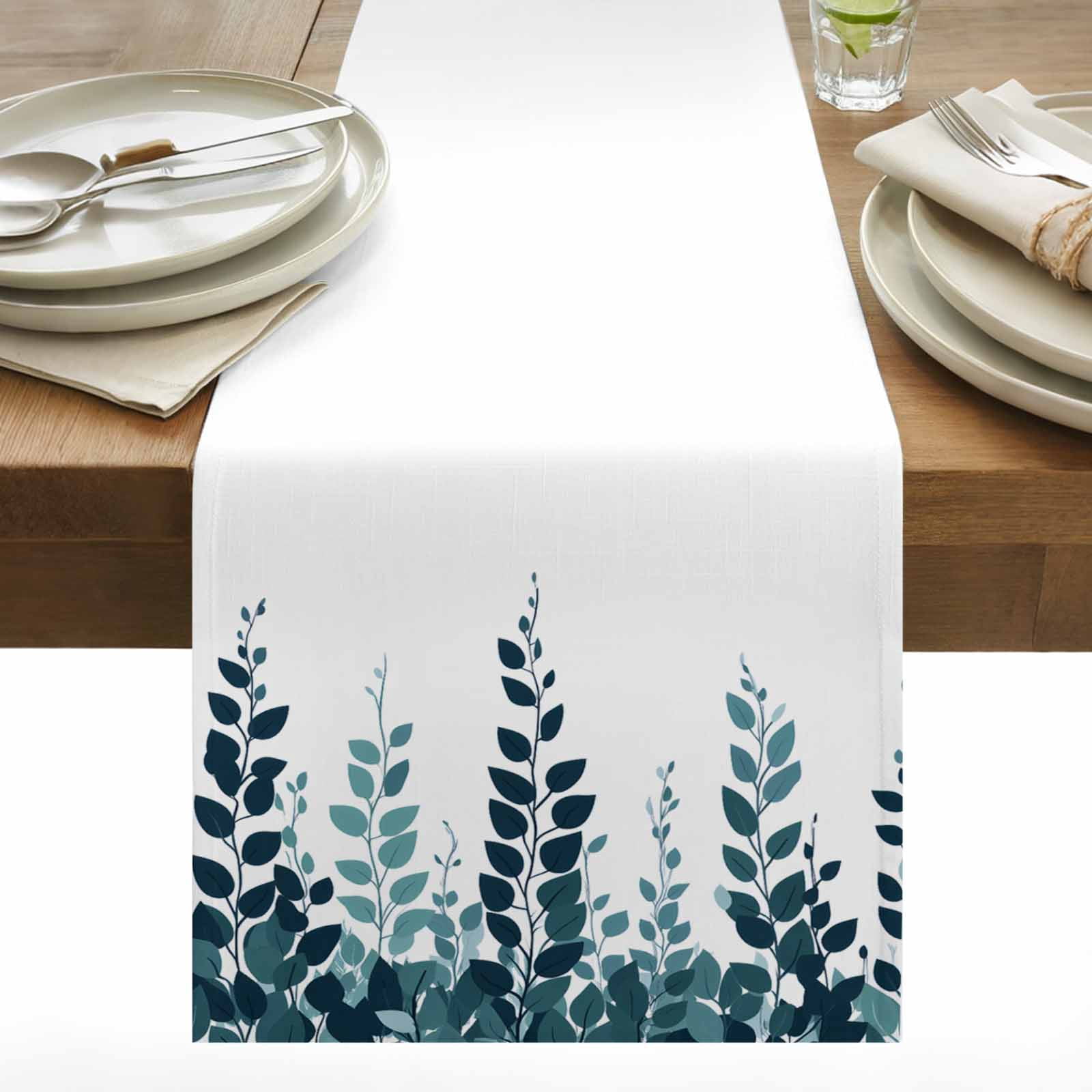 Eucalyptus Leaf Cotton Linen Table Runner Spring Green Eucalyptus ...