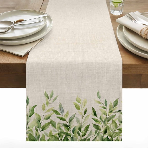 Eucalyptus Leaf Cotton Linen Table Runner Vintage Sage Green Leaves ...