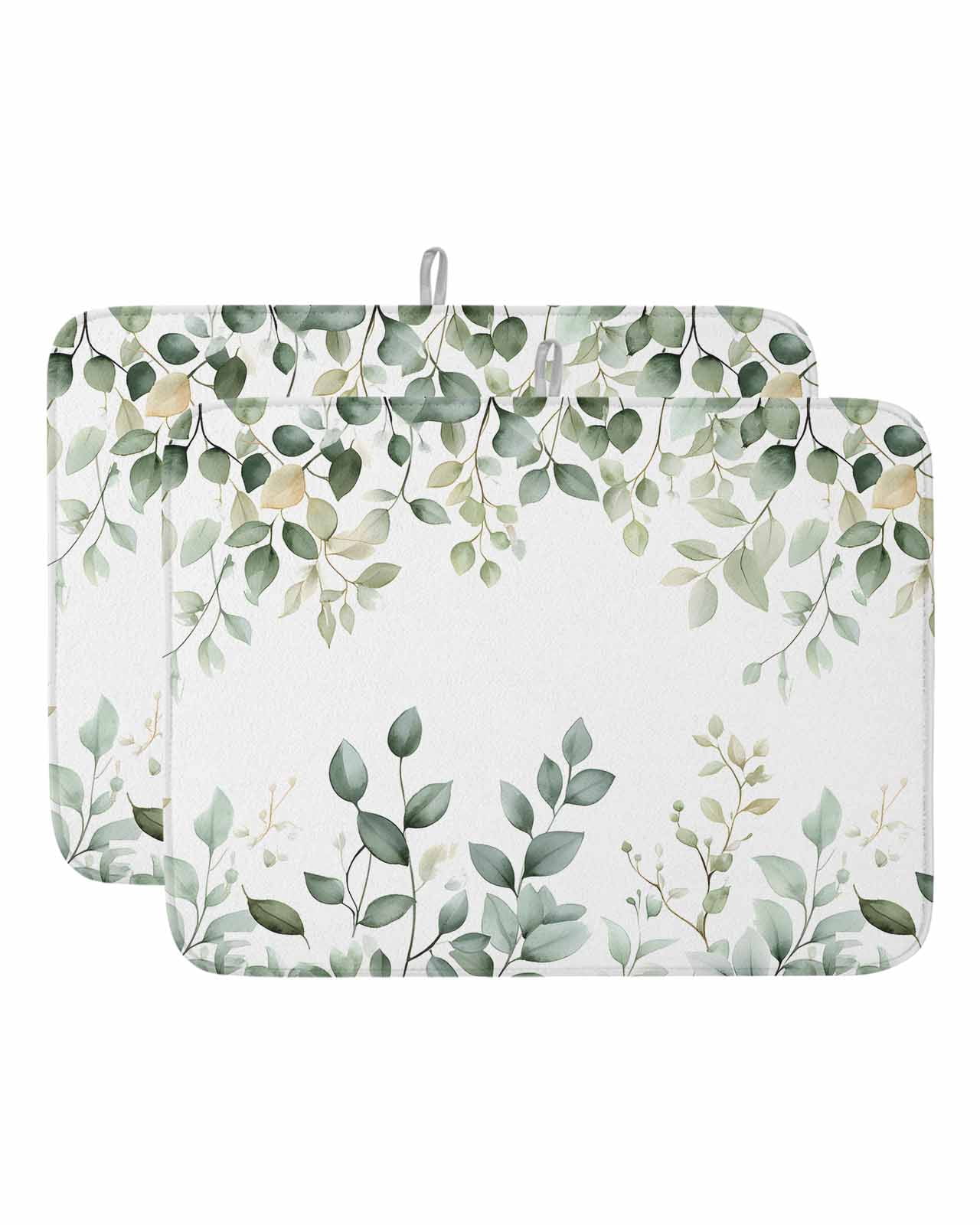 Eucalyptus Leaf Dish Drying Mat 18x24 inch Country Watercolor Green ...