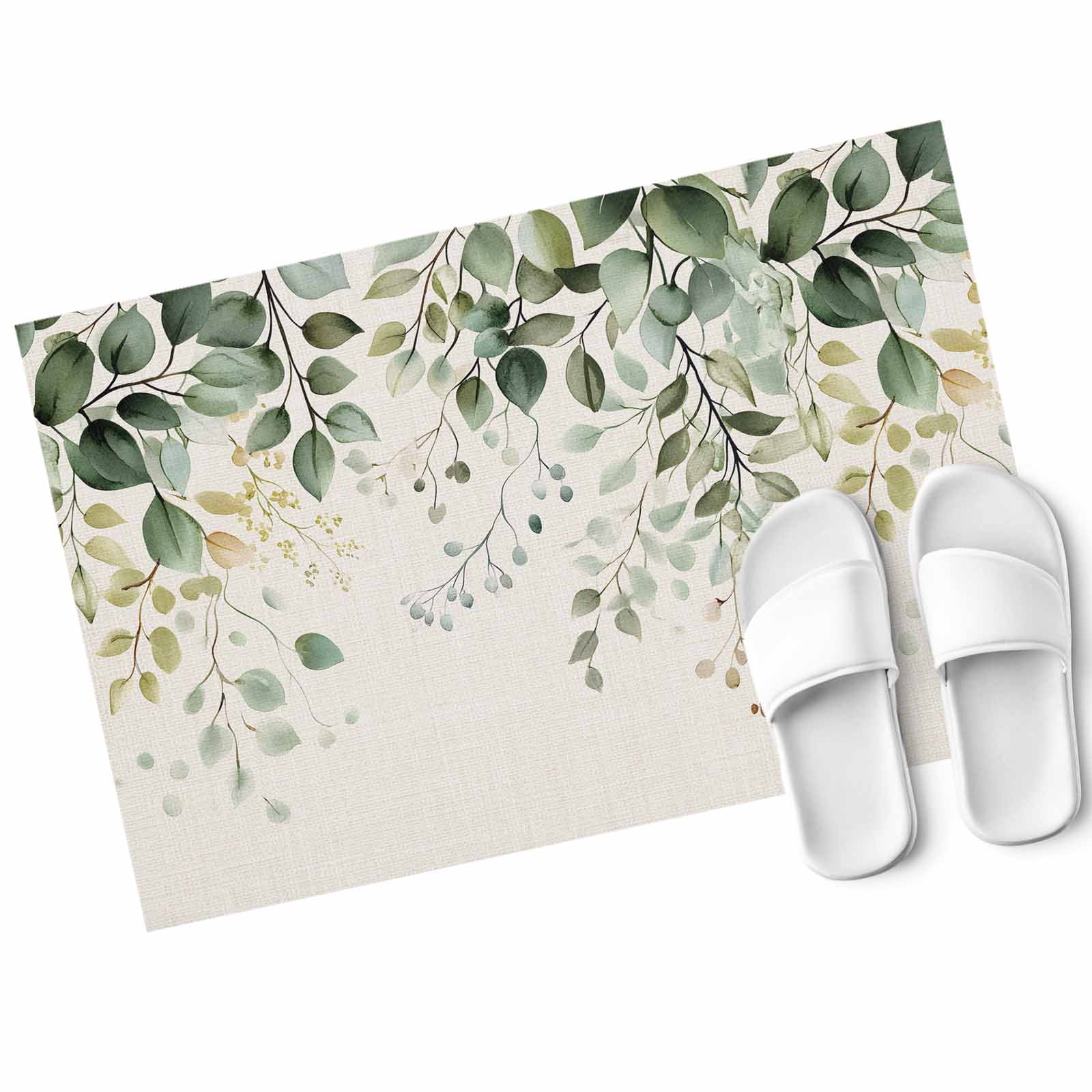 Eucalyptus Leaf Door Mat Country Plant Linen Texture Non Slip Absorbent ...